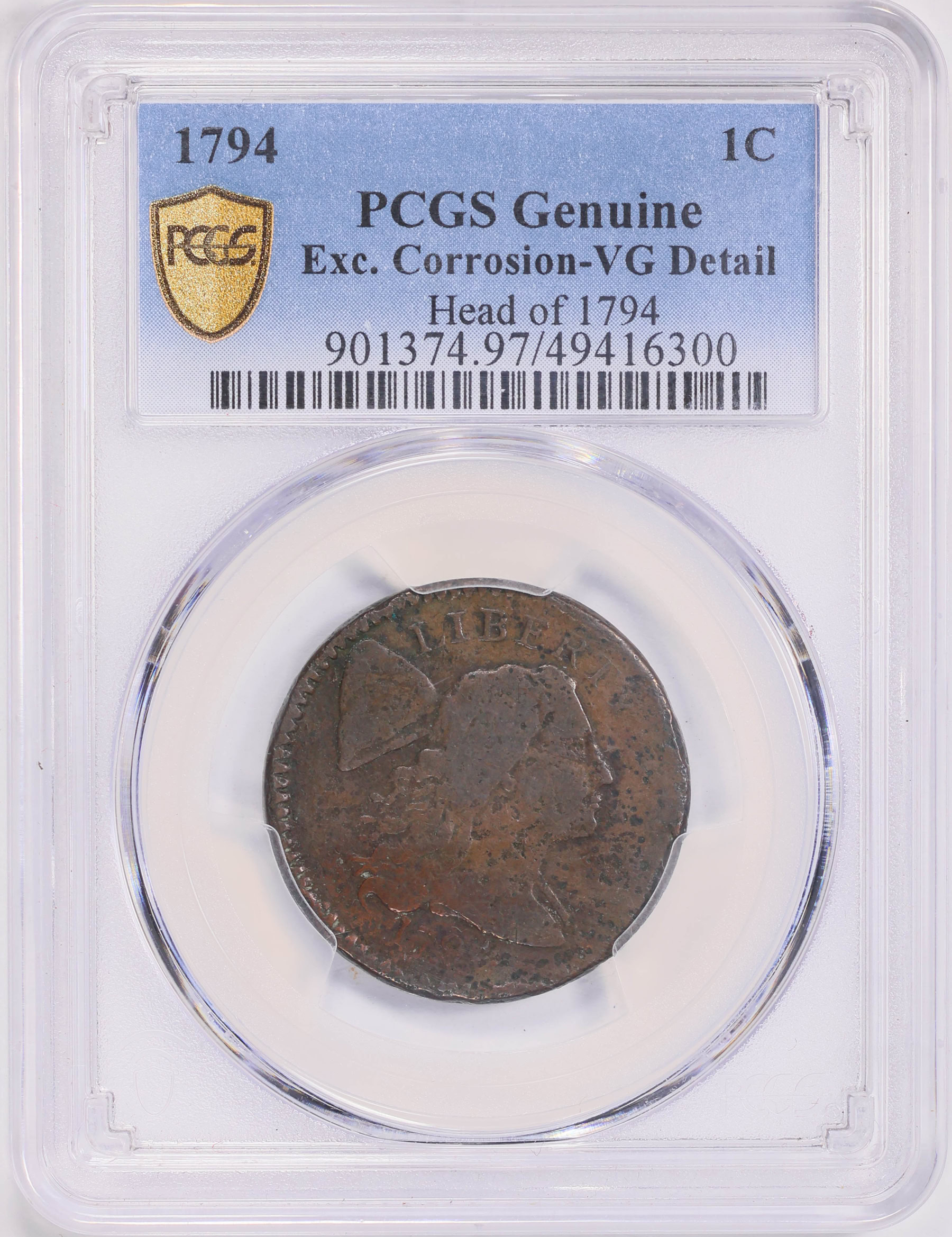 1794 Liberty Cap Cent Head of 1794 PCGS Genuine VG Details (Item ...