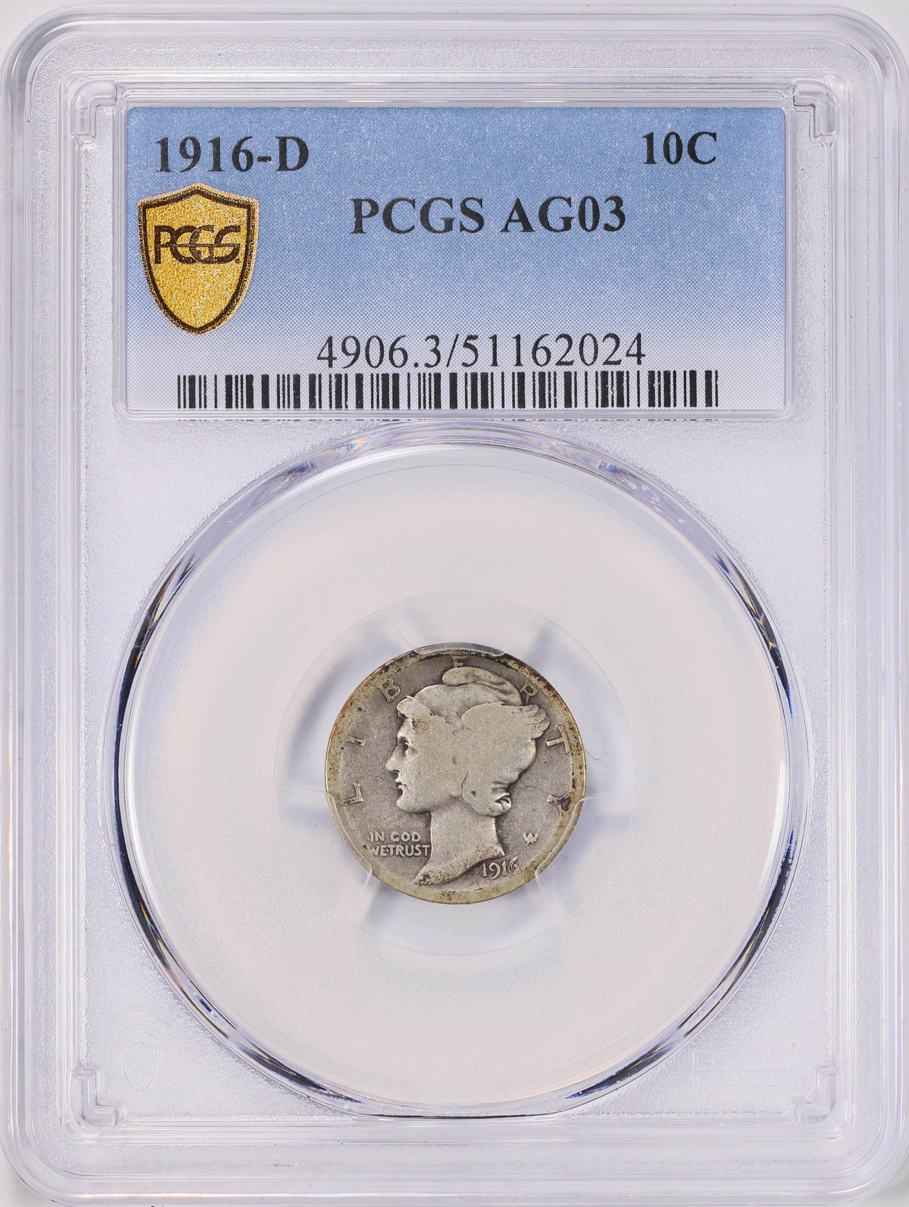 1916-D Mercury Dime PCGS AG-03 (Item 1855659) | GreatCollections Coin Auctions