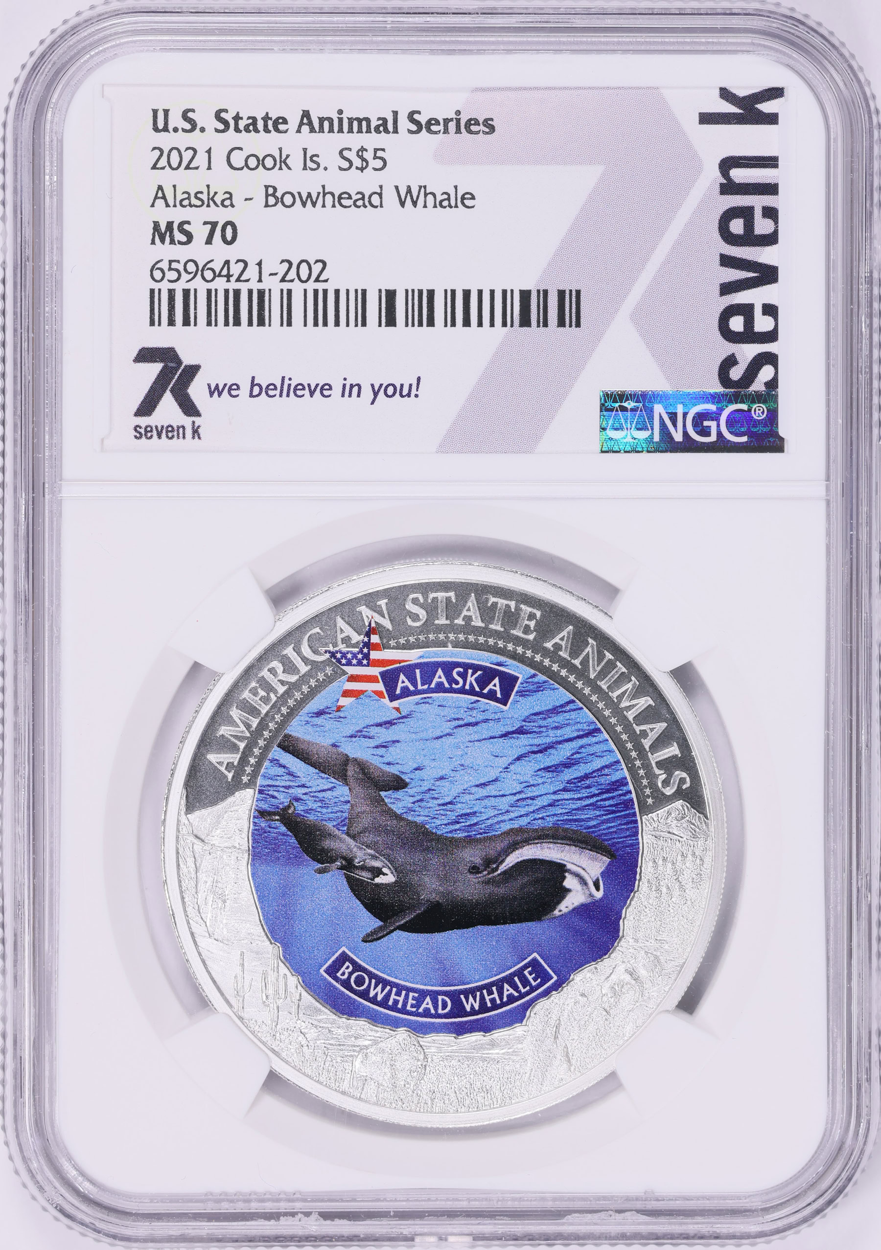 Cook Islands 2021 Silver $5 U.S. State Animal Series Alaska Bowhead ...