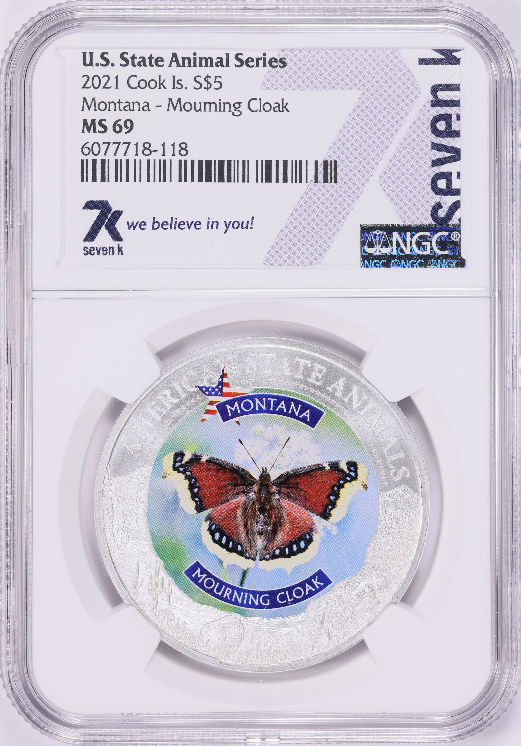 Cook Islands 2021 Colorized Silver $5 U.S. State Animal Series Montana ...