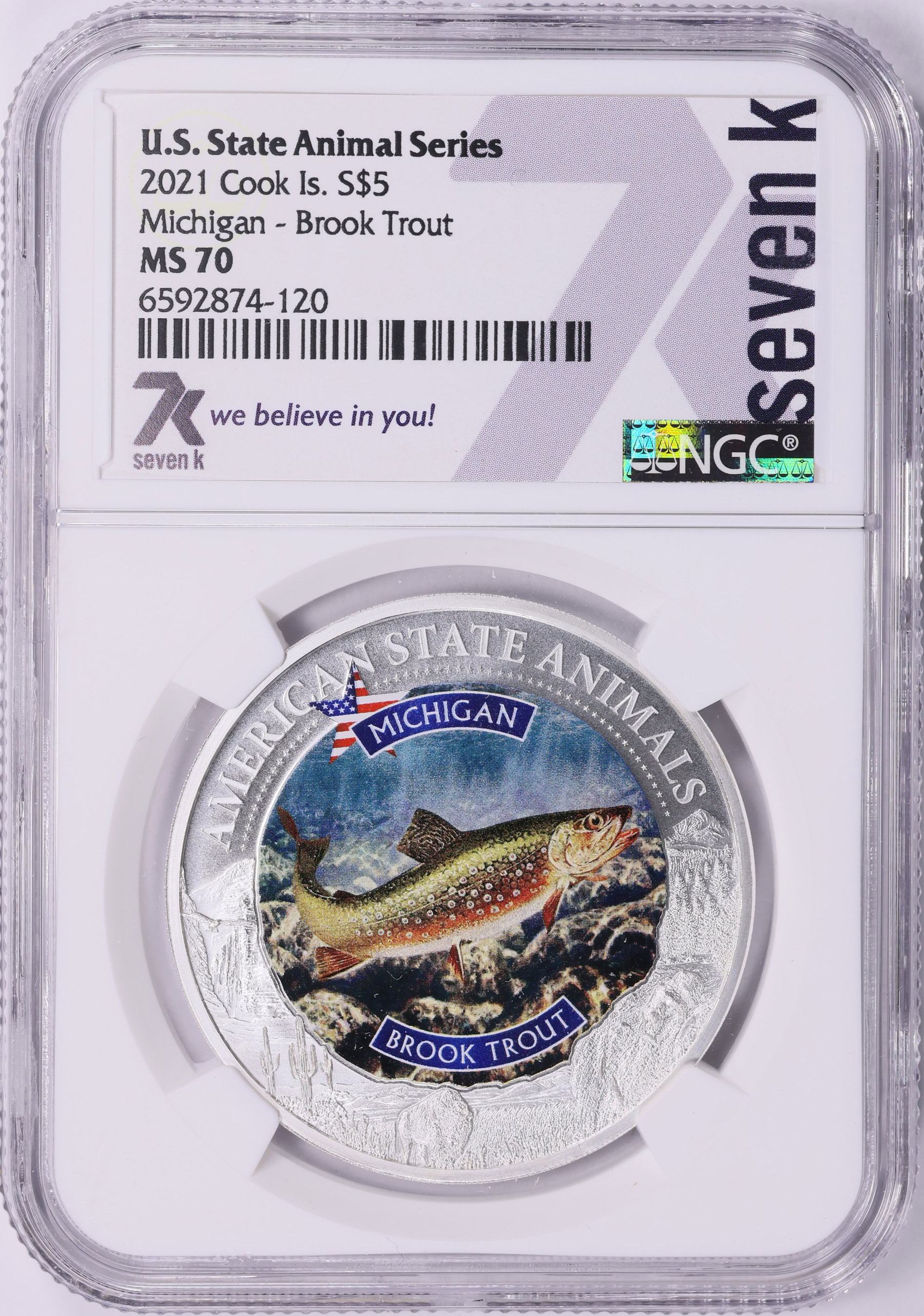 Cook Islands 2021 Colorized Silver $5 U.S. State Animal Series Michigan ...