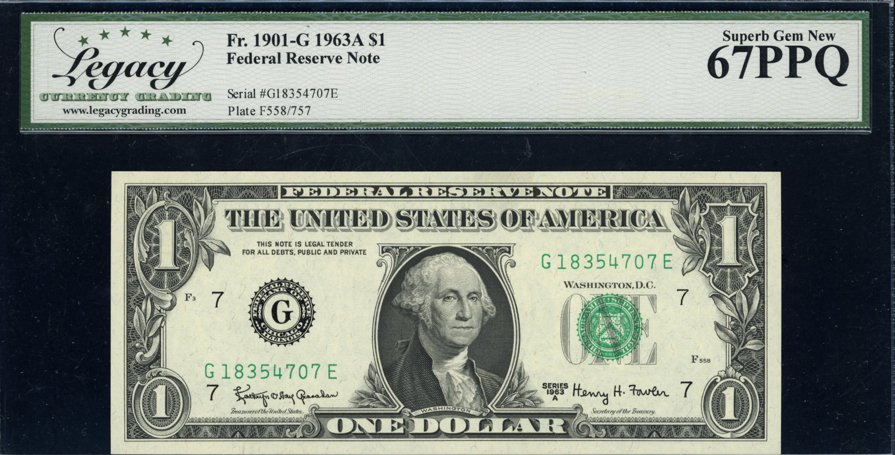 Fr. 1901-G (GE Block) 1963A $1 Chicago Federal Reserve Note Granahan ...