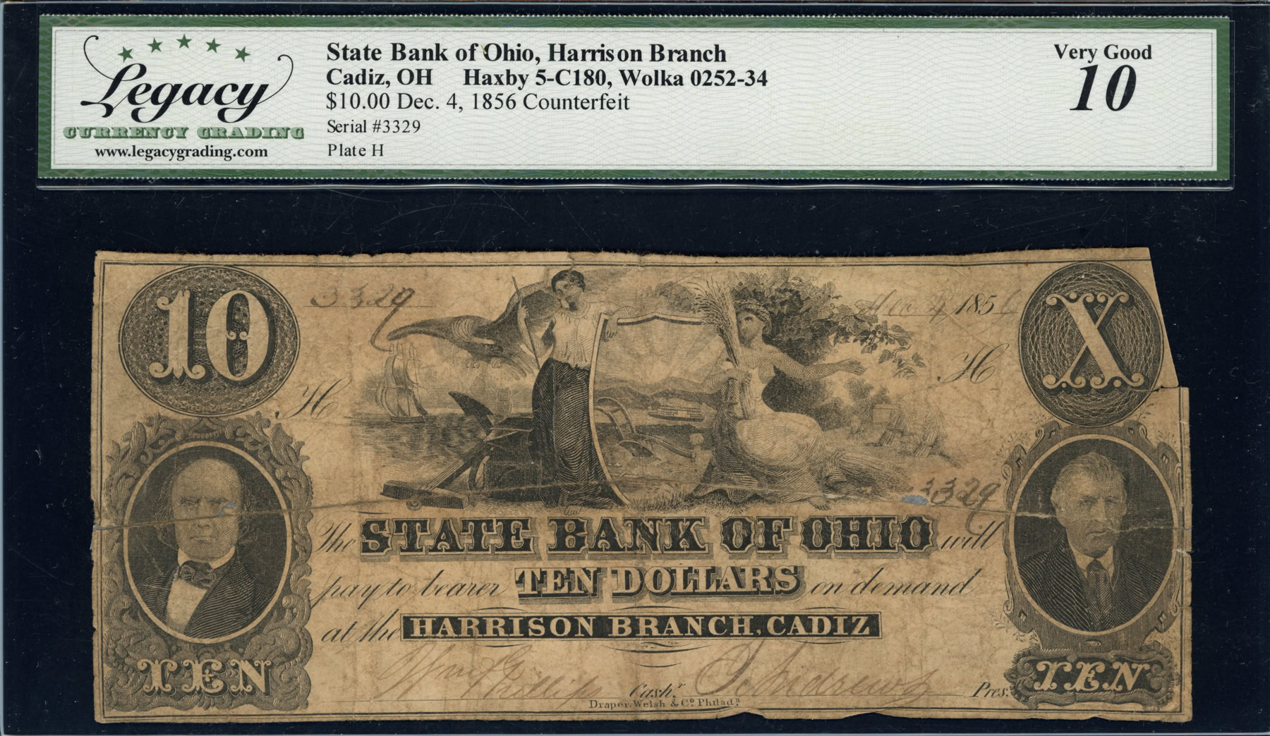 Dec. 4, 1856 Cadiz, Ohio State Bank of Ohio, Harrison Branch $10 ...