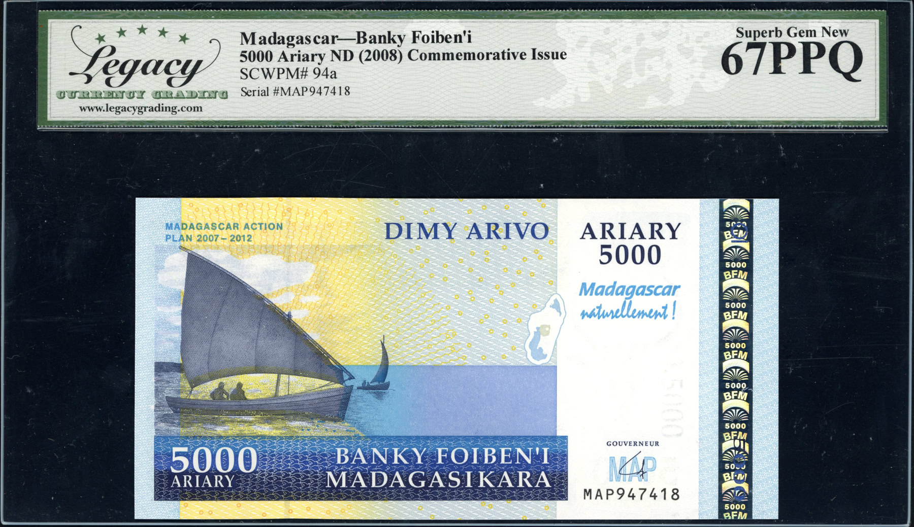 Madagascar ND (2008) 5,000 Ariary Banky Foiben'i Madagasikara Note ...