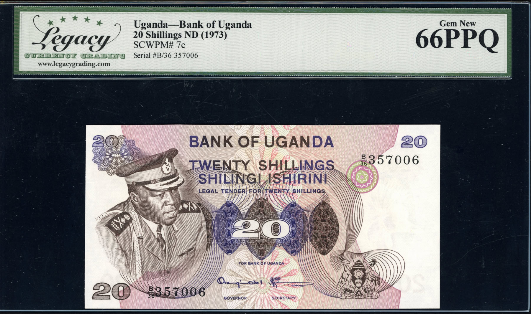 Uganda ND (1973) 20 Shillings Bank of Uganda Note SCWPM-7c Legacy Gem ...