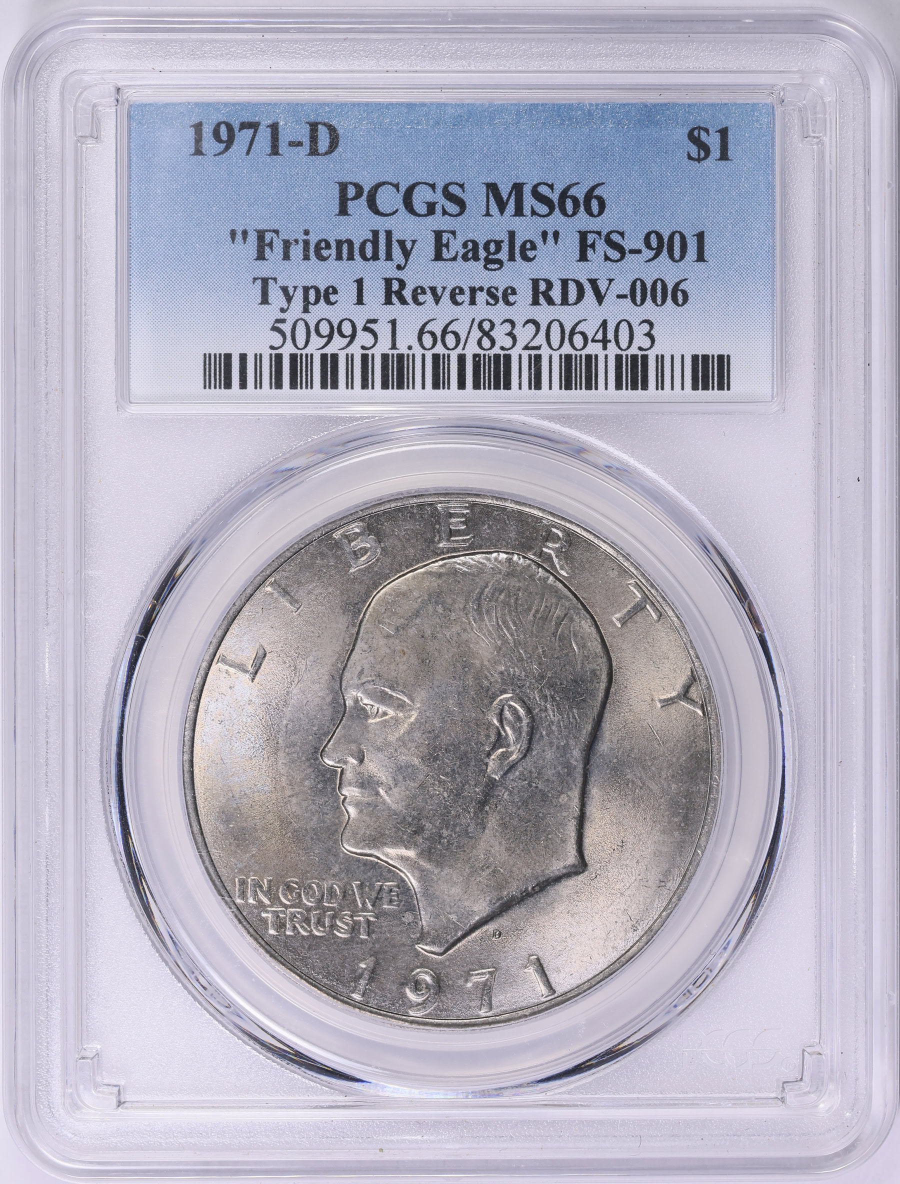 1971-D Eisenhower Dollar Friendly Eagle FS-901 Type 1 Reverse RDV-006 ...