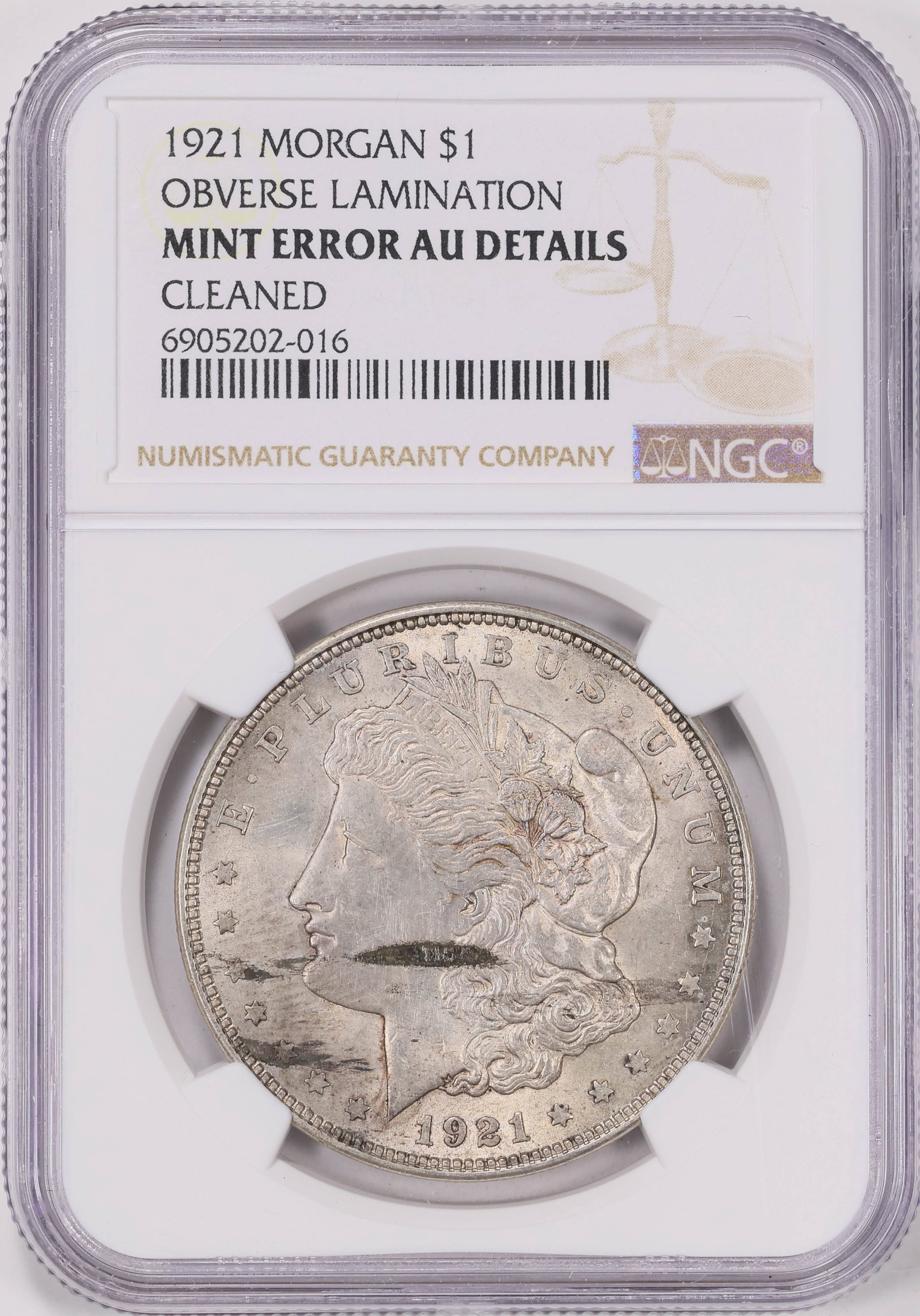 Mint Error 1921 Morgan Silver Dollar Obverse Lamination NGC AU Details ...