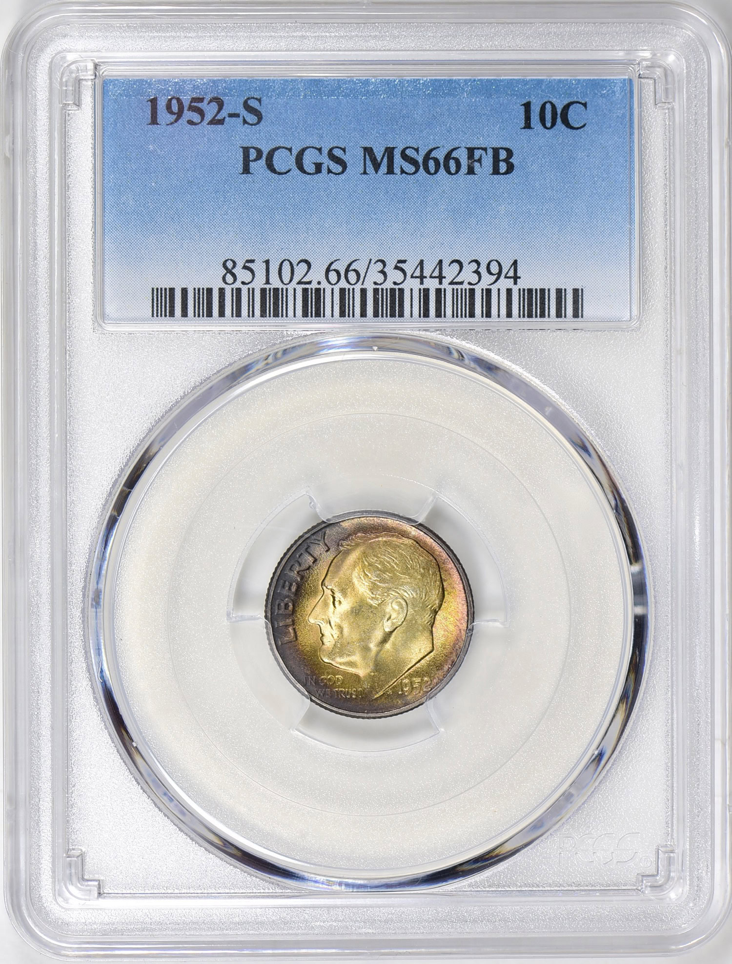 1952-S Roosevelt Dime PCGS MS-66 FB (Toned) (Item 1856602 ...