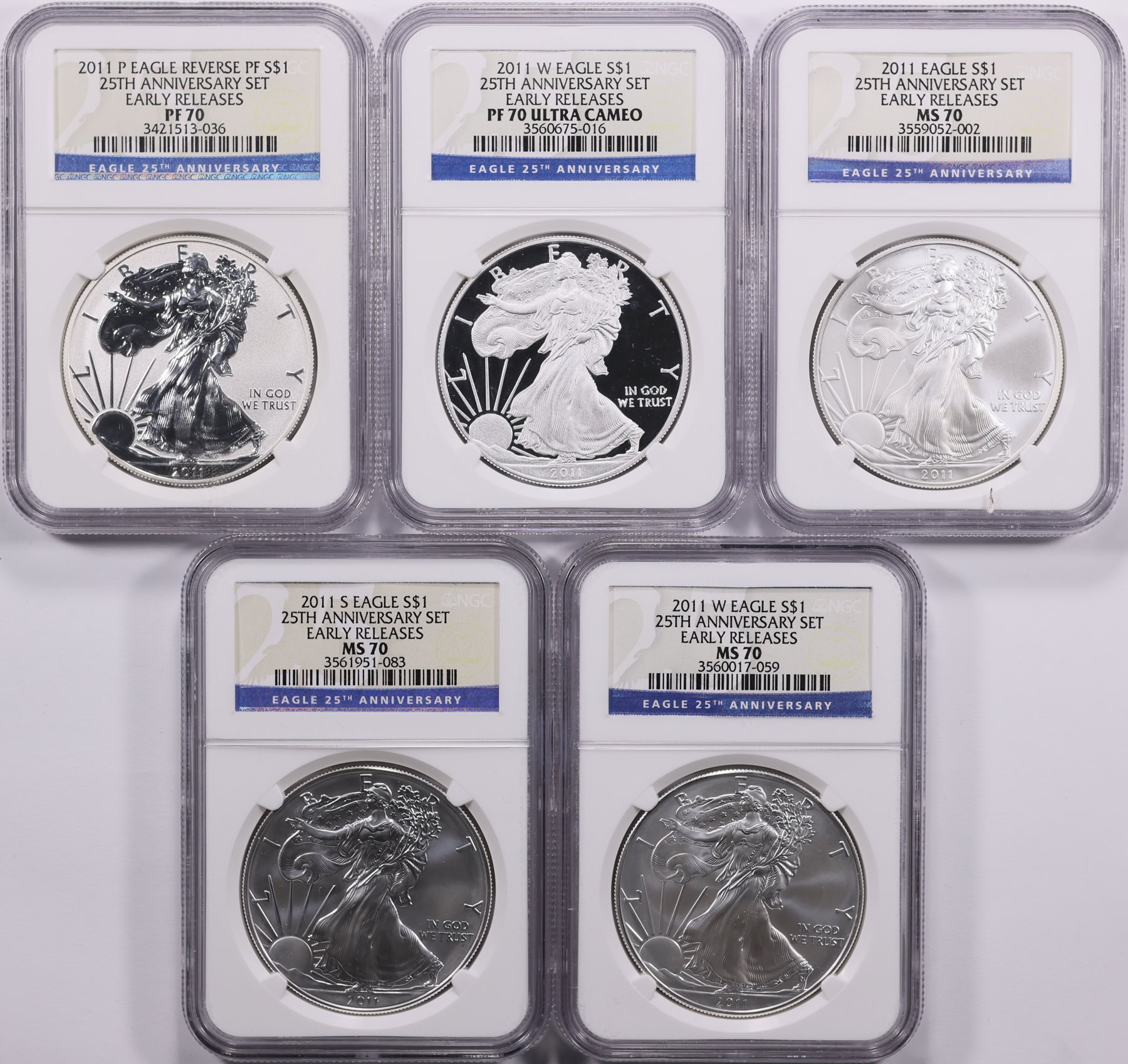 2011 25th Anniversary $1 Silver Eagle Set Early Releases NGC MS-70 ...