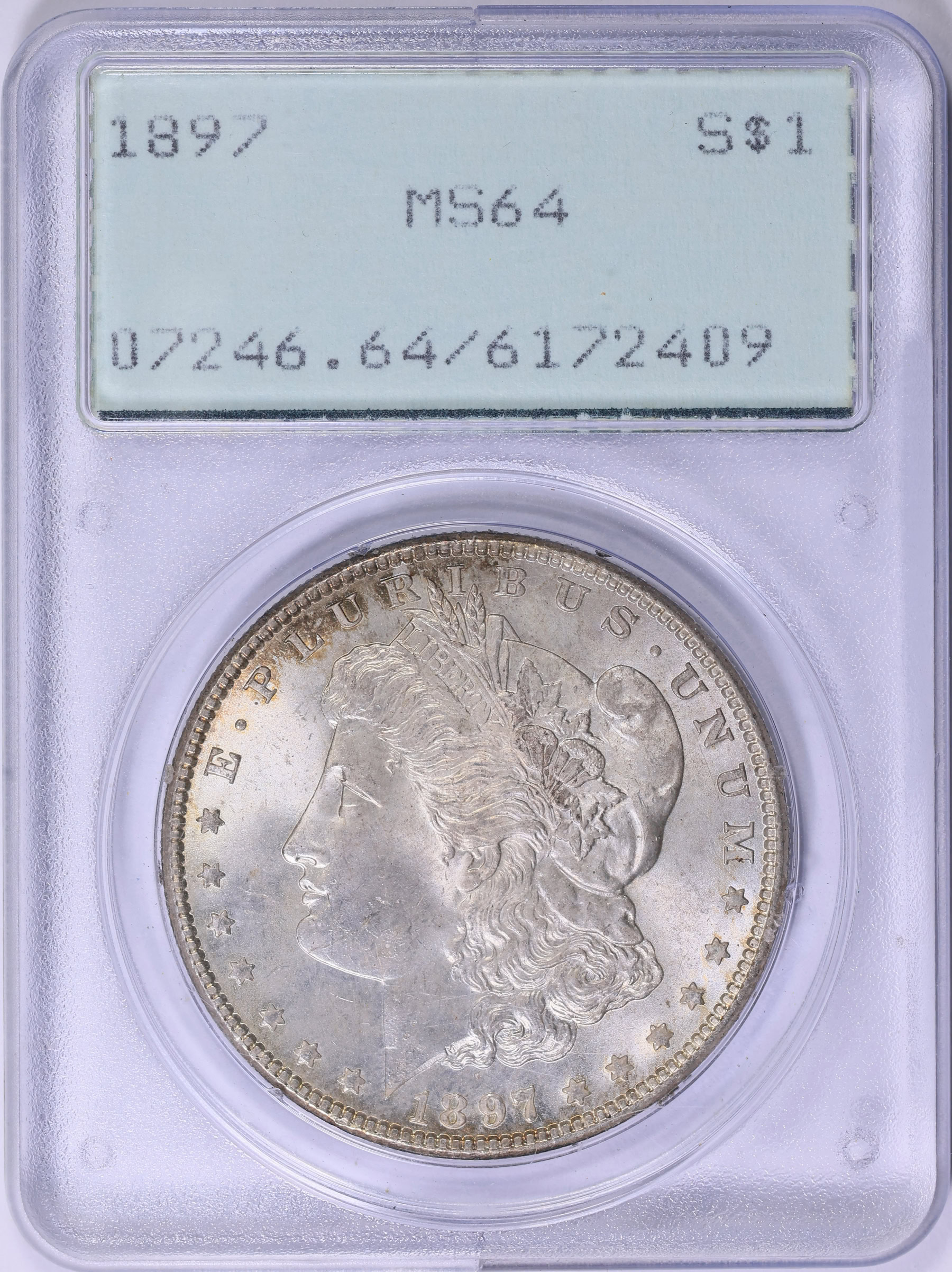 1897 Morgan Silver Dollar PCGS MS-64 OGH (1st Gen) (Toned) (Item 1856626) | GreatCollections ...