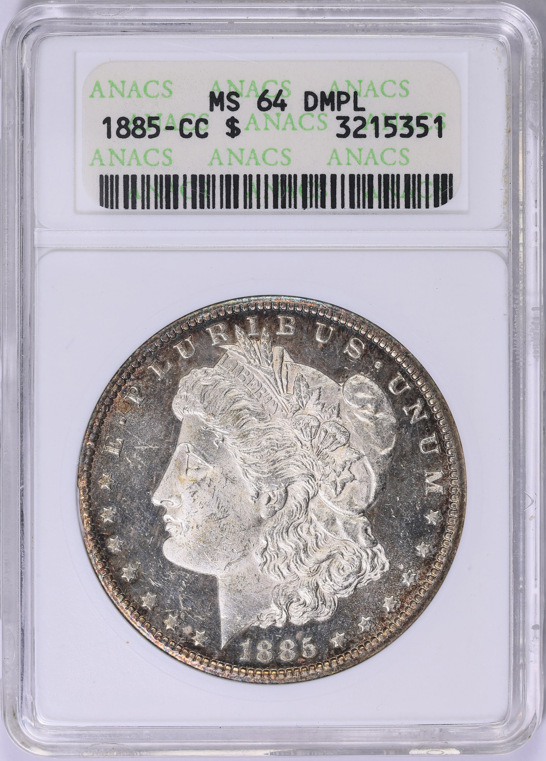 1885-CC Morgan Silver Dollar ANACS MS-64 DMPL OH (Toned) (Item 1856693) | GreatCollections Coin ...