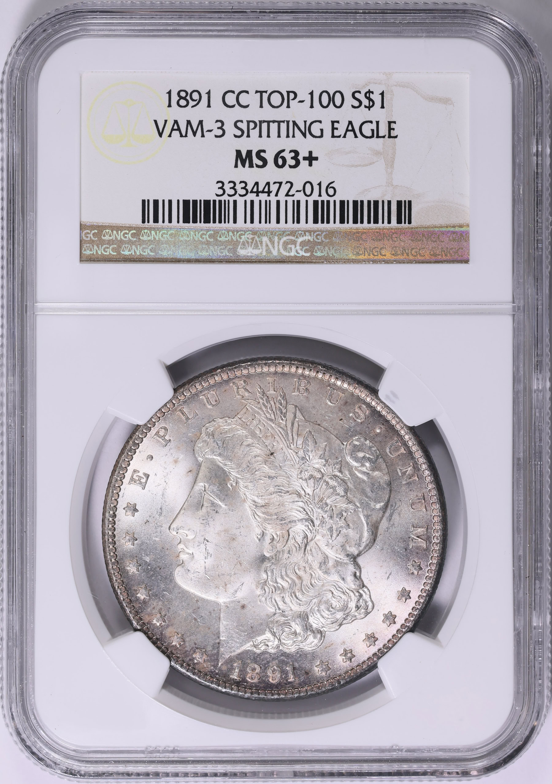 1891-CC Morgan Silver Dollar Spitting Eagle VAM-3 Top 100 NGC MS-63+ (Item 1856701 ...