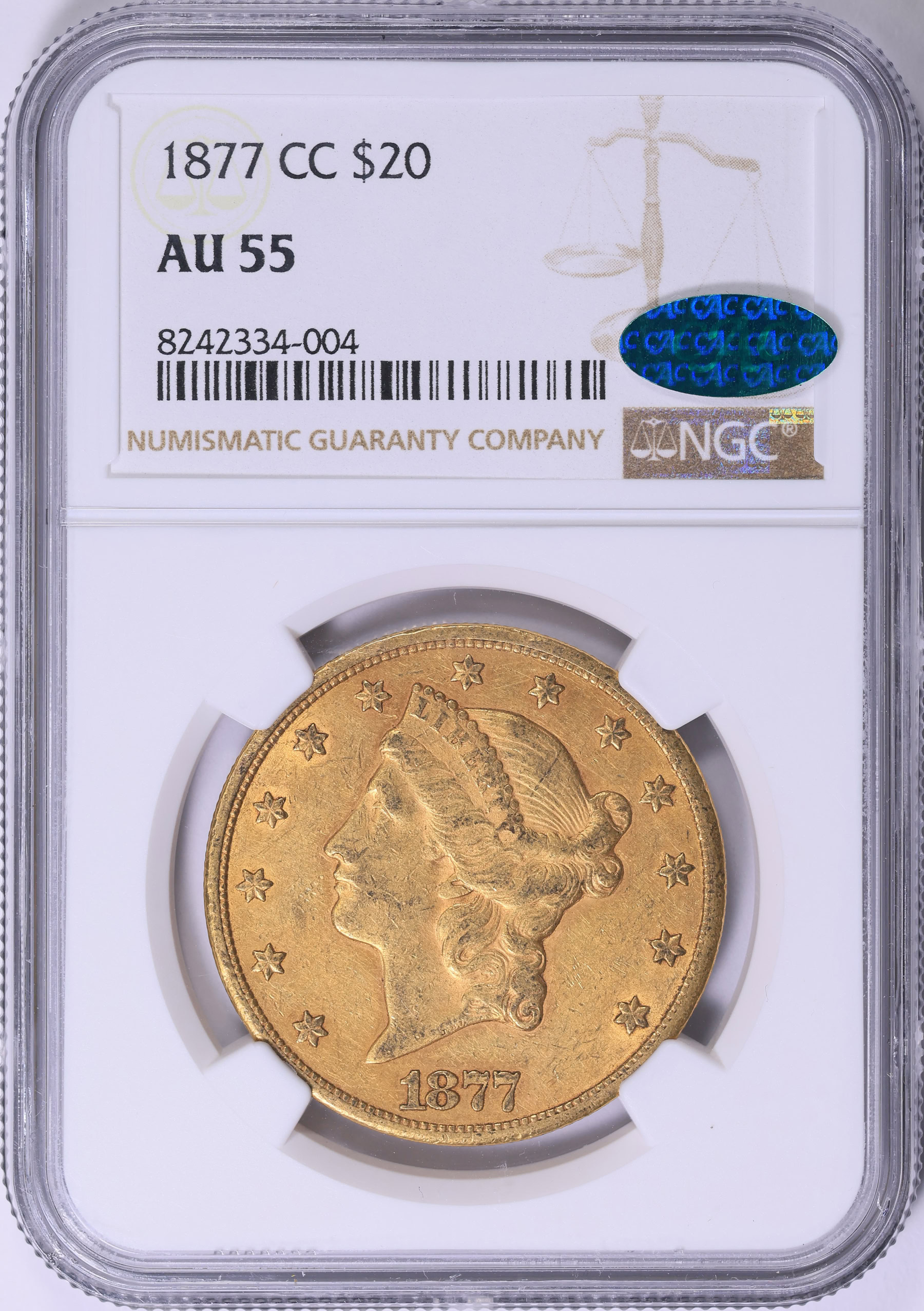 1877-CC Liberty Gold Double Eagle NGC AU-55 (CAC Green) (Item 1856702) | GreatCollections Coin ...
