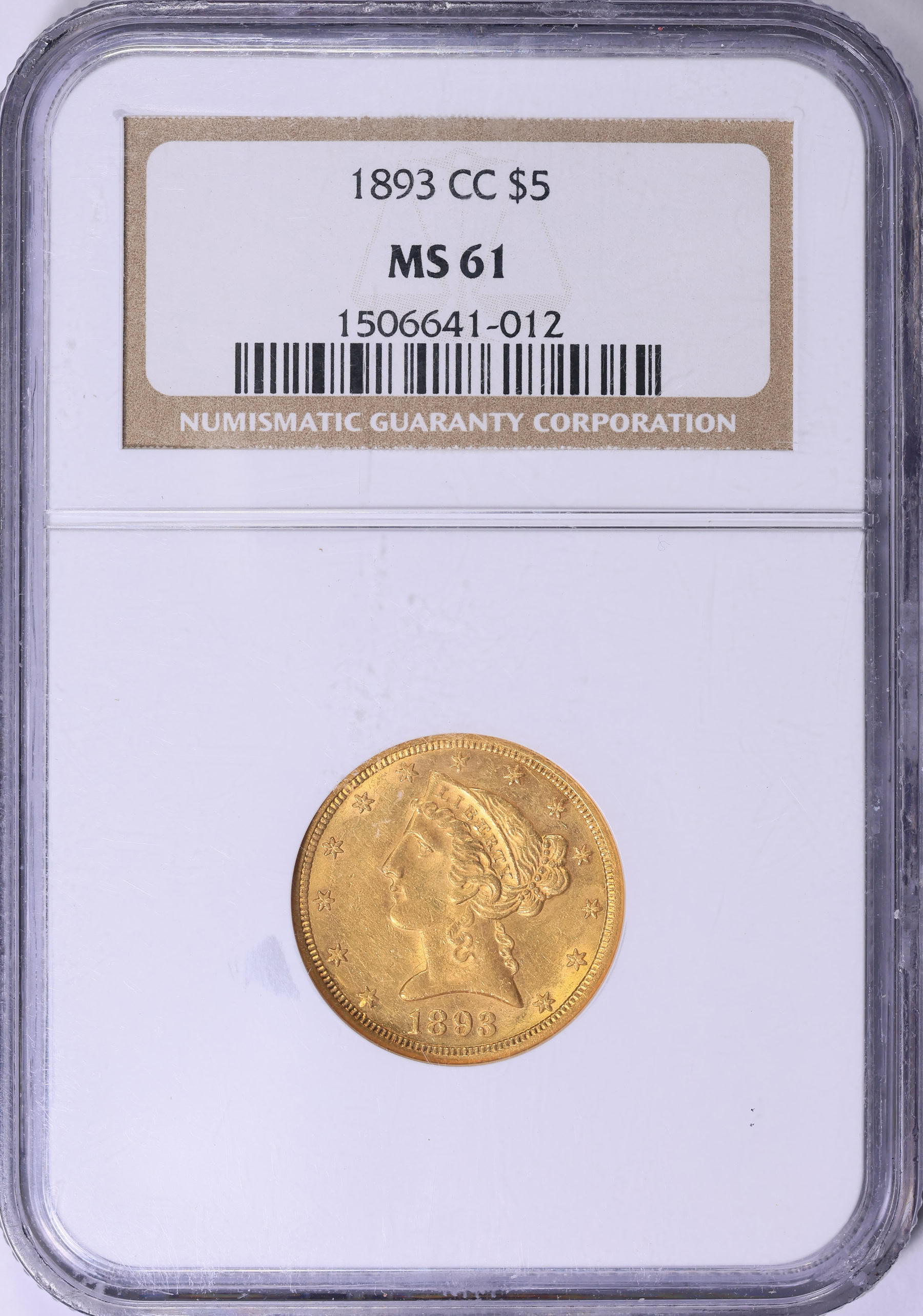 1893-CC Liberty Gold Half Eagle NGC MS-61 (Item 1856727) | GreatCollections Coin Auctions