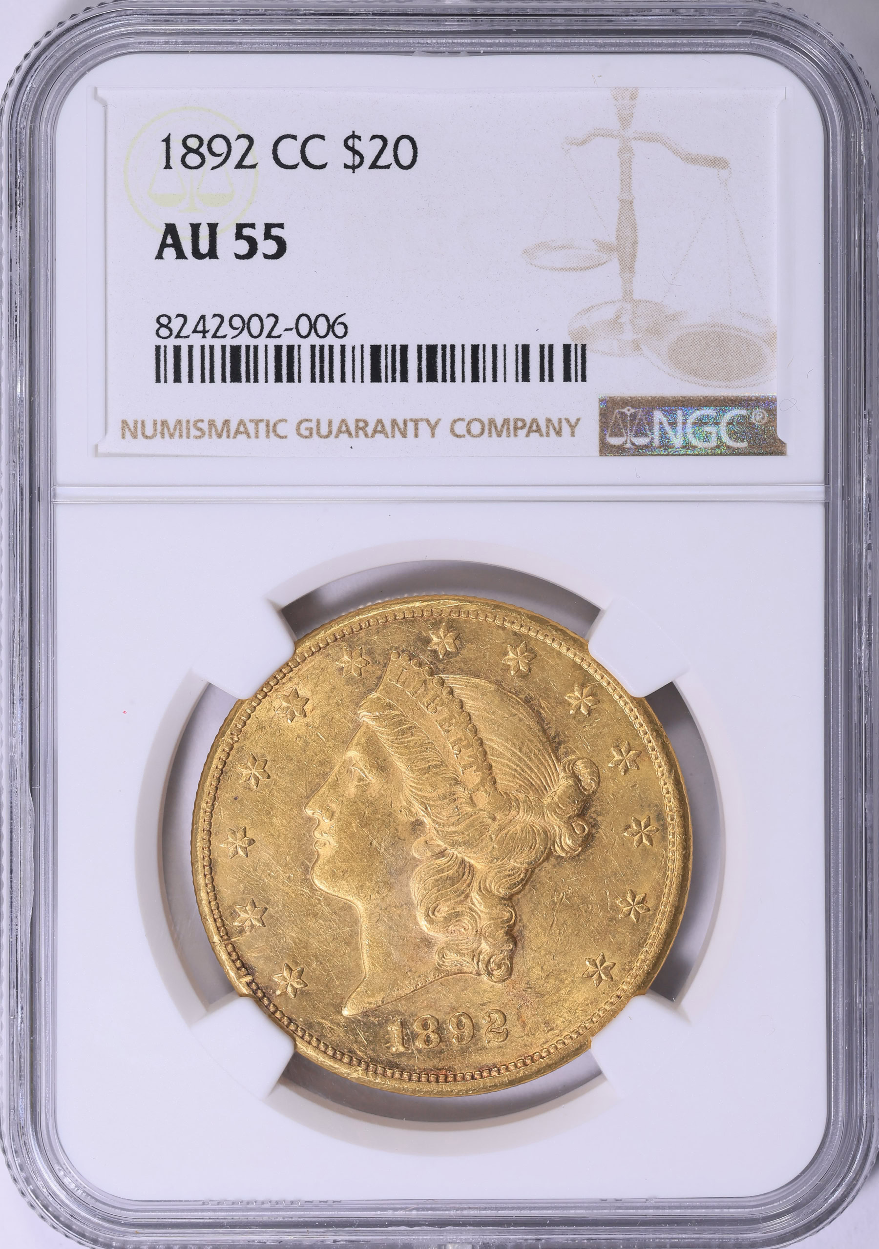 1892-CC Liberty Gold Double Eagle NGC AU-55 (Item 1856731) | GreatCollections Coin Auctions