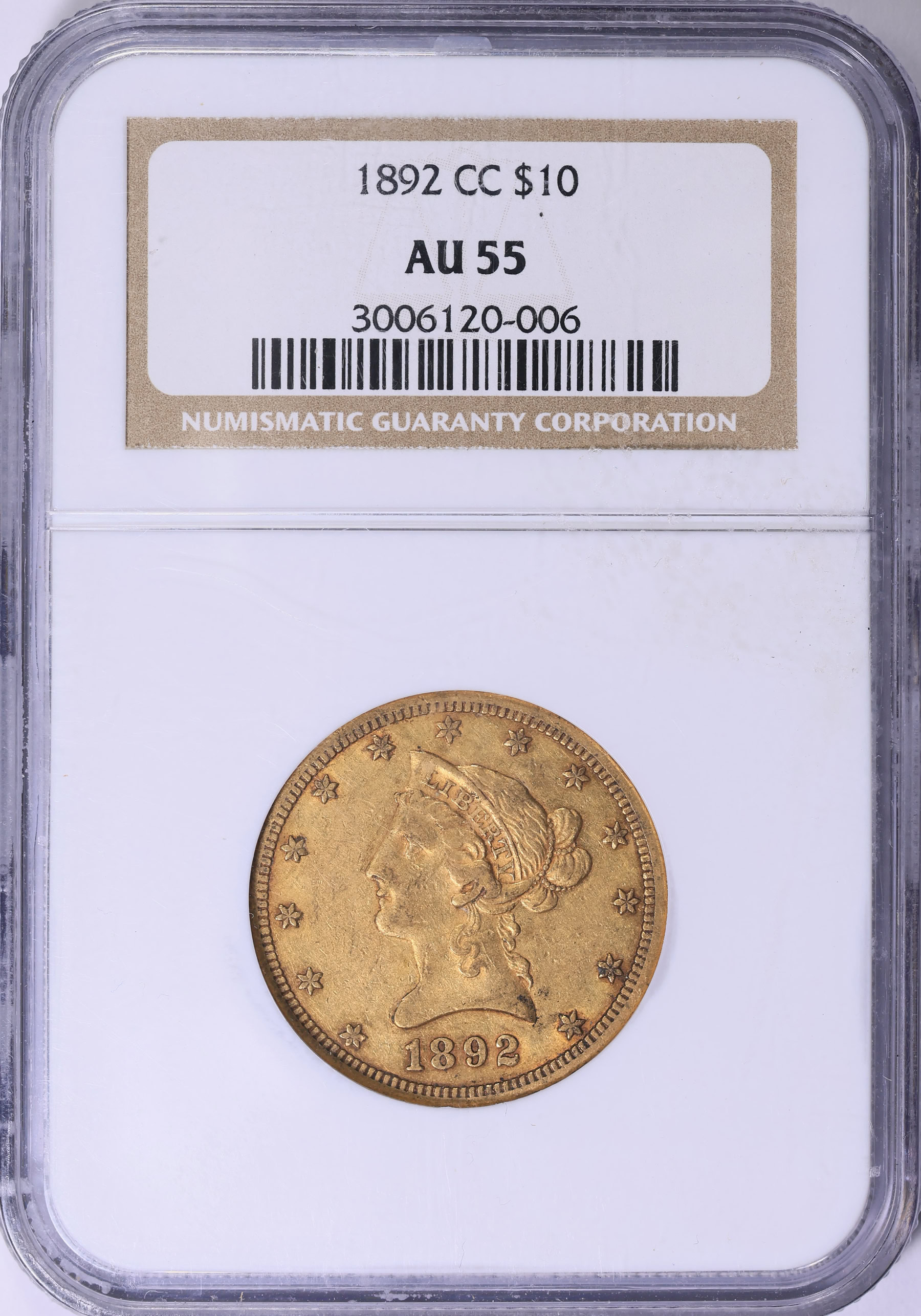 1892-CC Liberty Gold Eagle NGC AU-55 (Item 1856733) | GreatCollections Coin Auctions