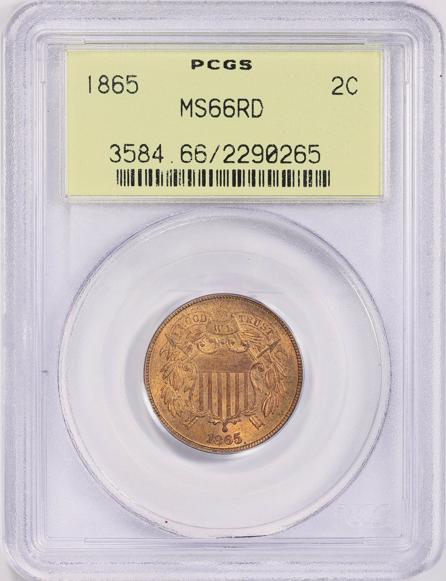 1865 Two-Cent Piece PCGS MS-66 RD OGH (Item 1856910) | GreatCollections Coin Auctions