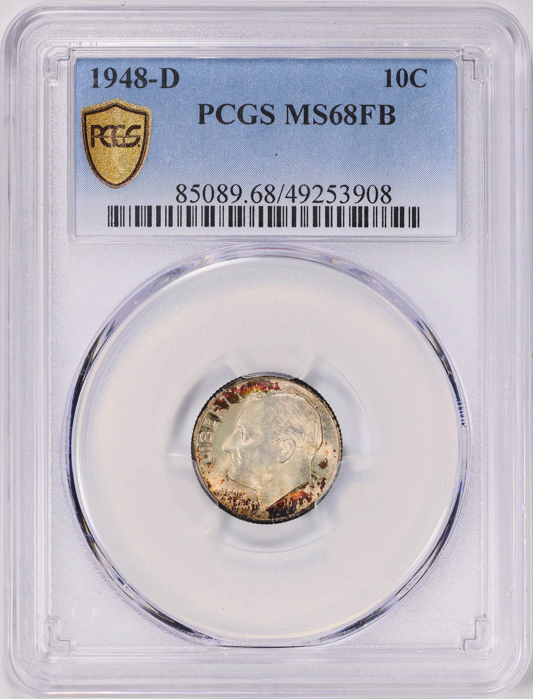 1948-D Roosevelt Dime PCGS MS-68 FB (Toned) (Item 1856912) | GreatCollections Coin Auctions