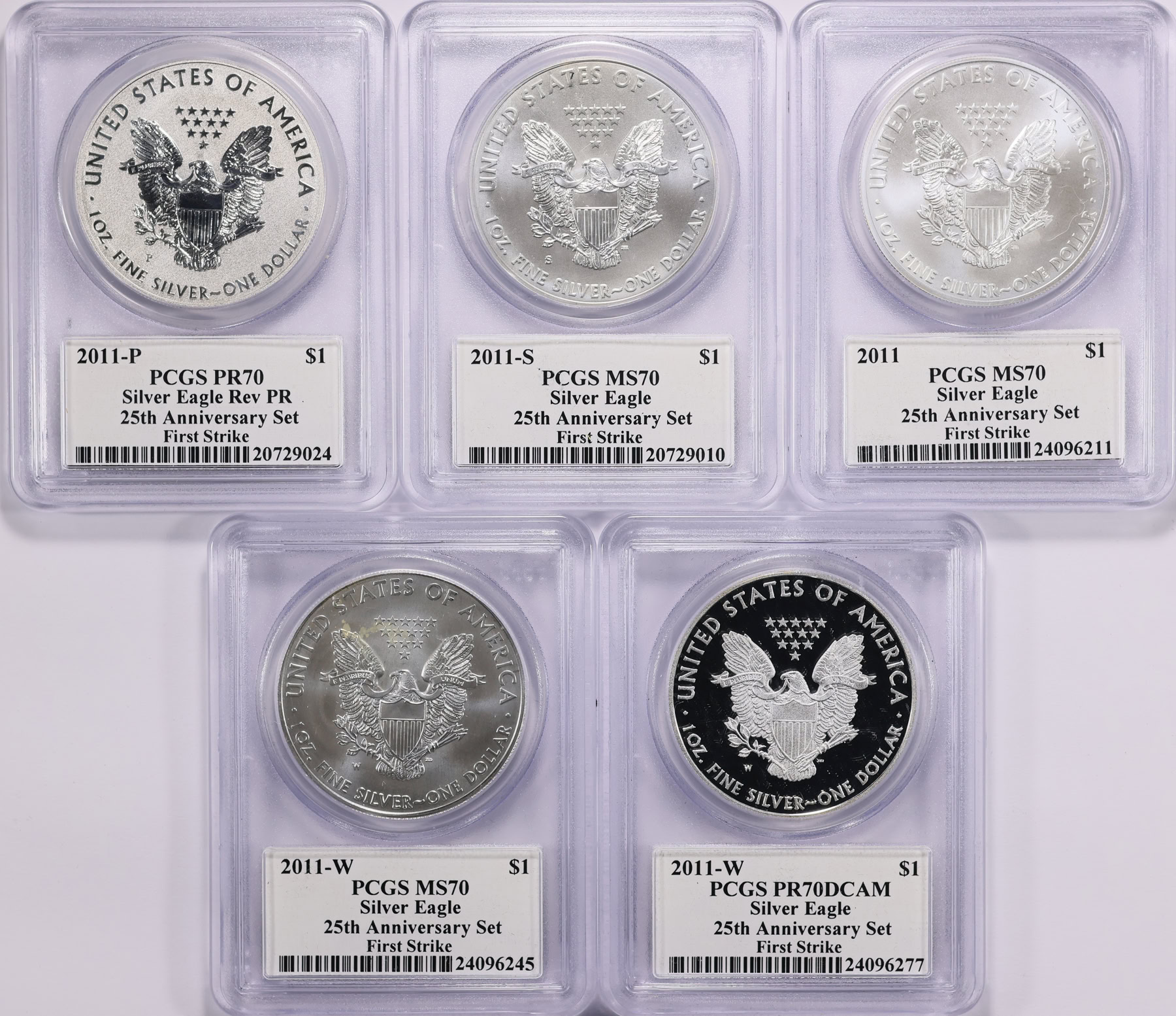 2011 25th Anniversary $1 Silver Eagle Set First Strike PCGS MS-70/Proof ...