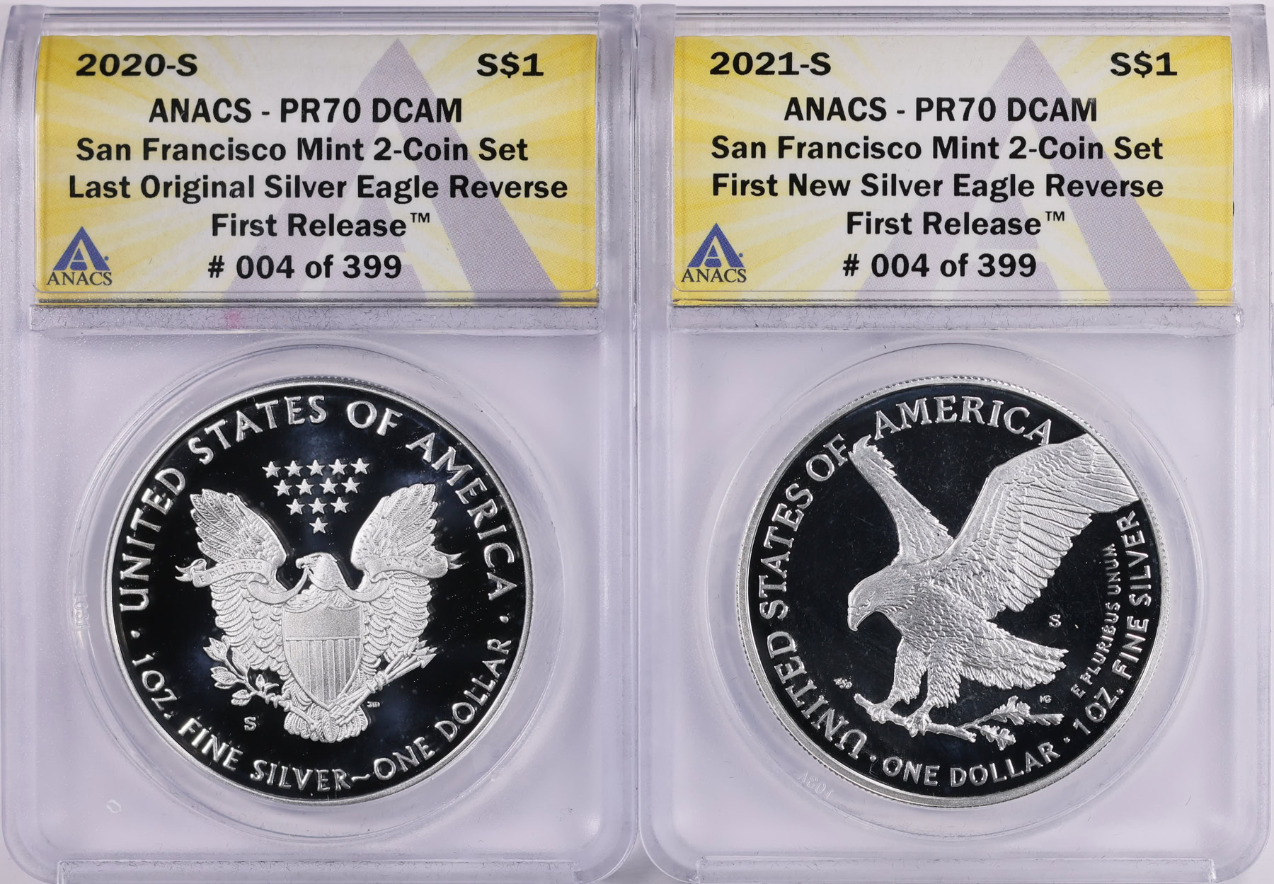 2020-S and 2021-S $1 Silver Eagle Last Original Silver Eagle Reverse ...