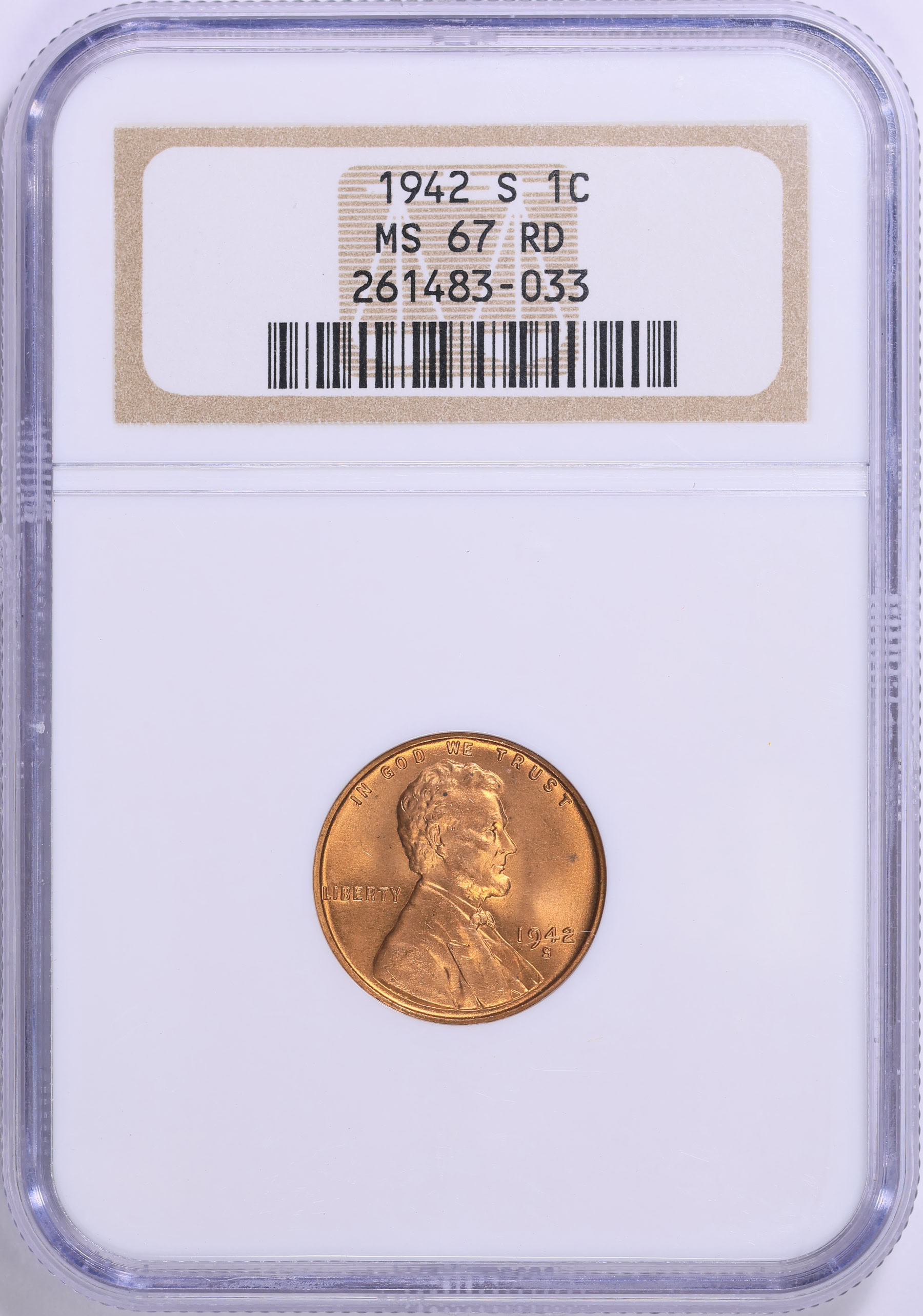 1942-S Lincoln Cent NGC MS-67 RD (Item 1857223) | GreatCollections Coin Auctions