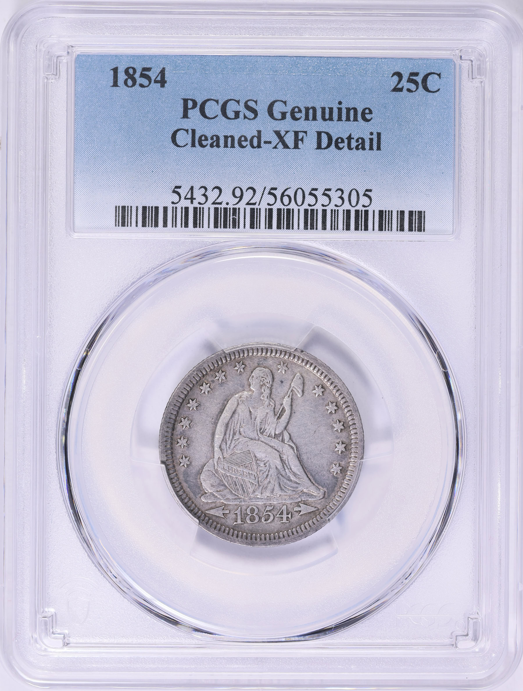 1854 Seated Liberty Quarter Arrows PCGS Genuine XF Details (Item ...
