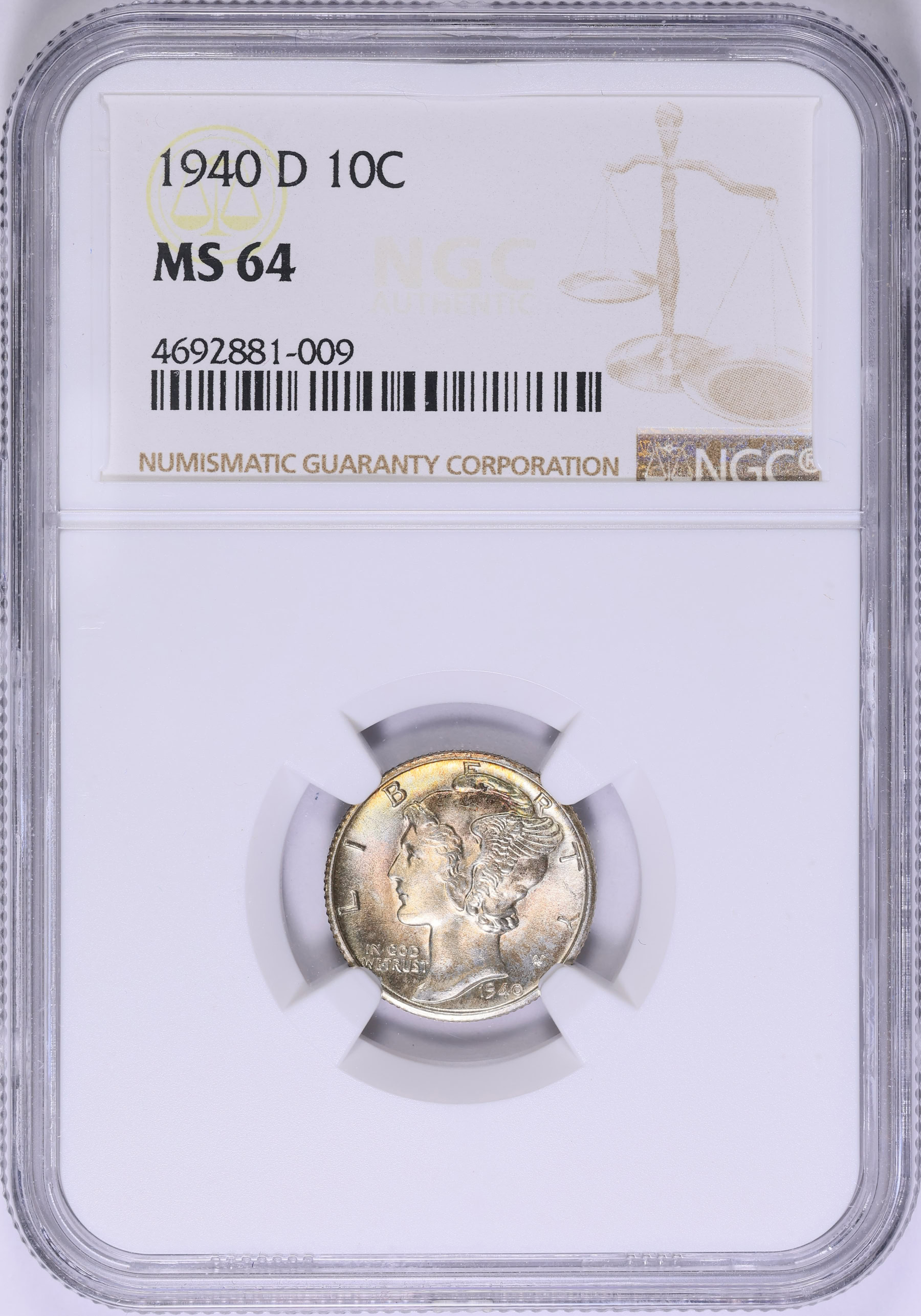 1940-D Mercury Dime NGC MS-64 (Toned) (Item 1857240) | GreatCollections Coin Auctions
