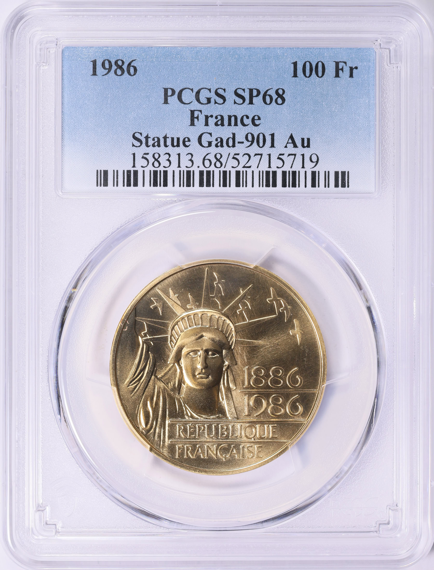 France 1986 Gold 100 Francs Statue of Liberty Centennial KM-960b PCGS ...