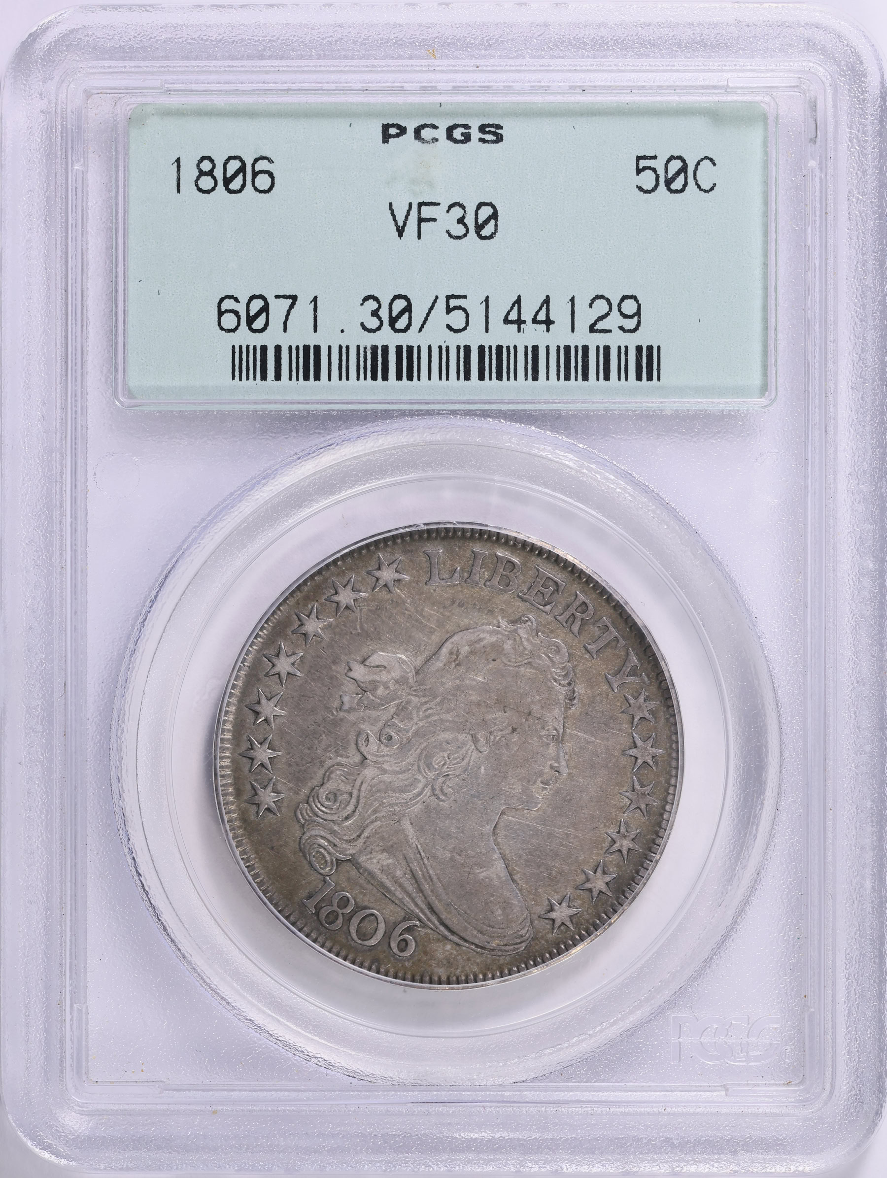 1806 Draped Bust Half Dollar PCGS VF-30 OGH (Item 1857356) | GreatCollections Coin Auctions