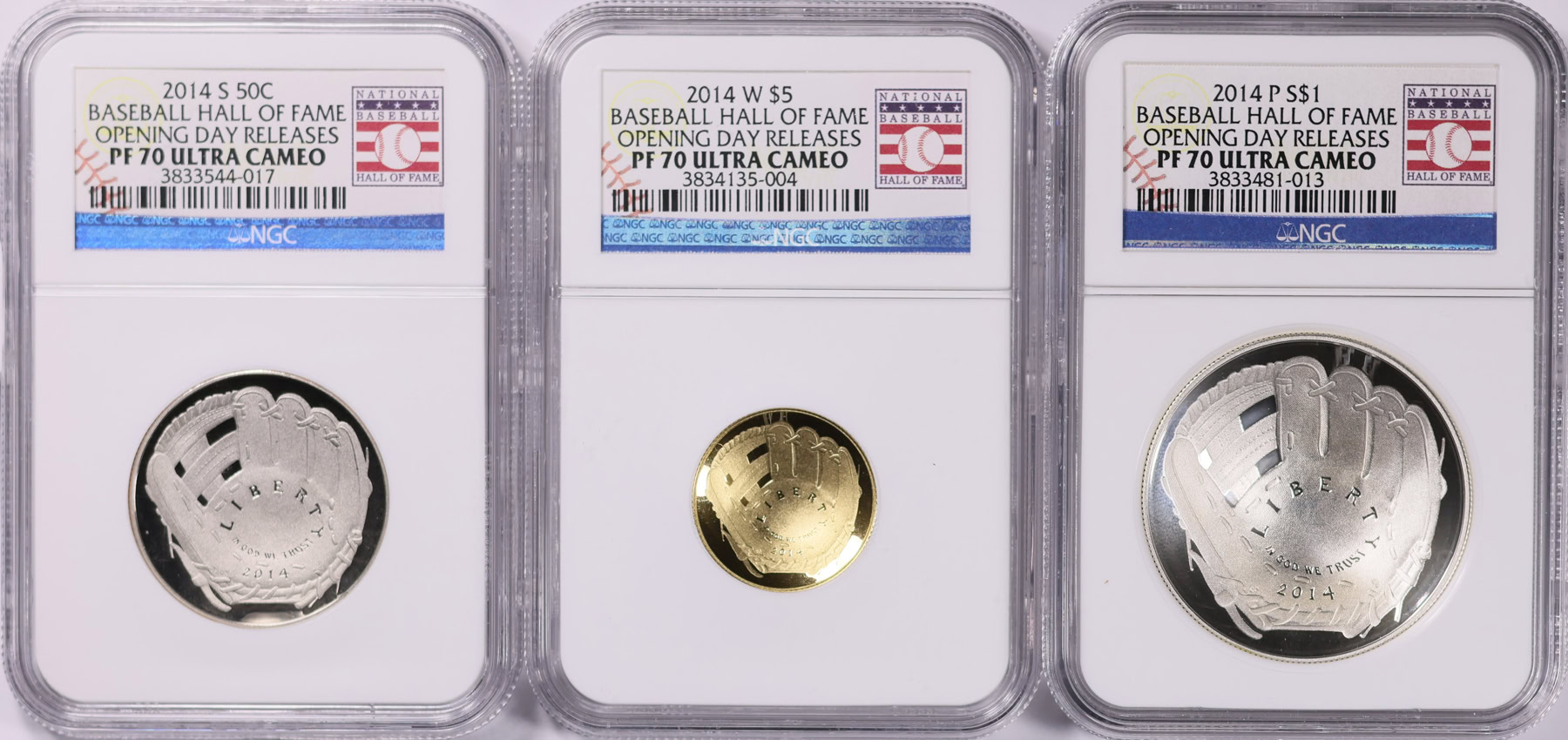 2014 Baseball Hall of Fame Gold $5, Silver Dollar and Clad Half Dollar ...