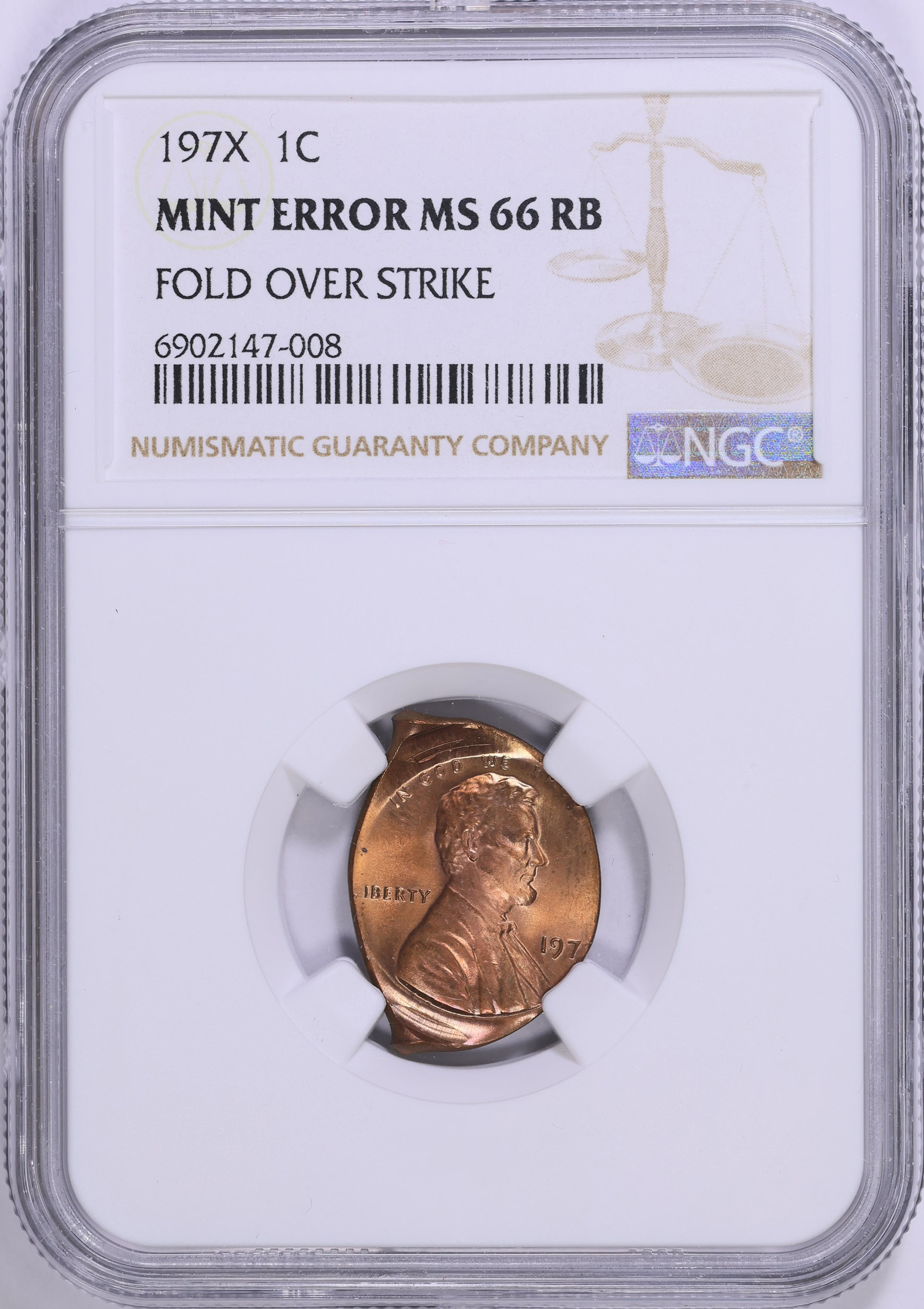 Mint Error 197X Lincoln Cent Fold Over Strike NGC MS-66 RB | NGC Cert ...