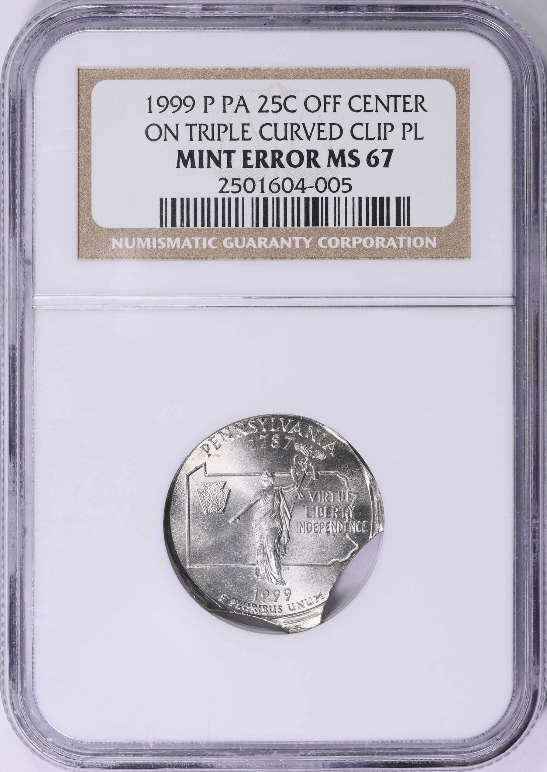 Mint Error 1999-P State Quarter Pennsylvania Off Center on Triple ...