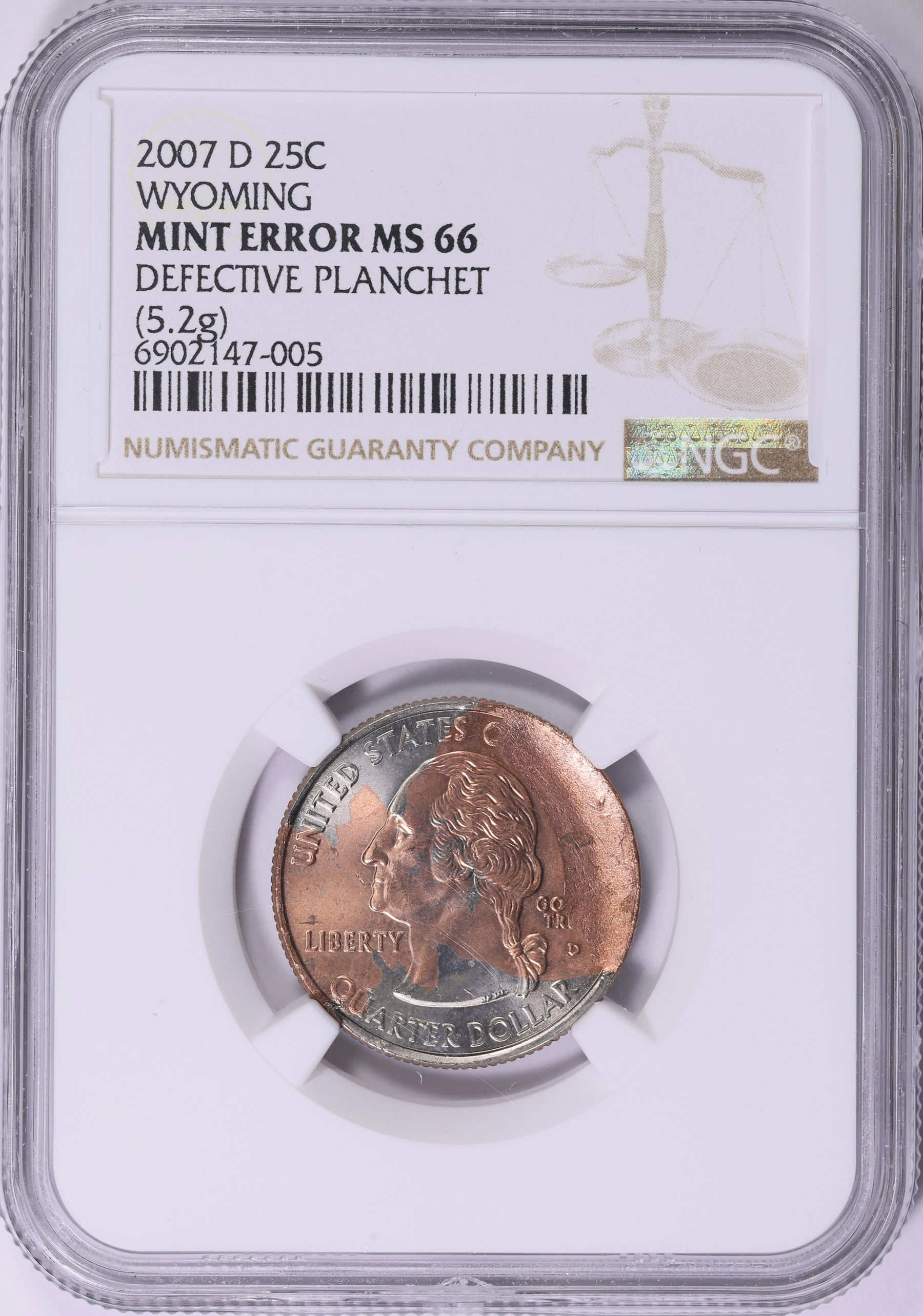 Mint Error 2007-D State Quarter Wyoming Defective Planchet (5.2g) NGC ...