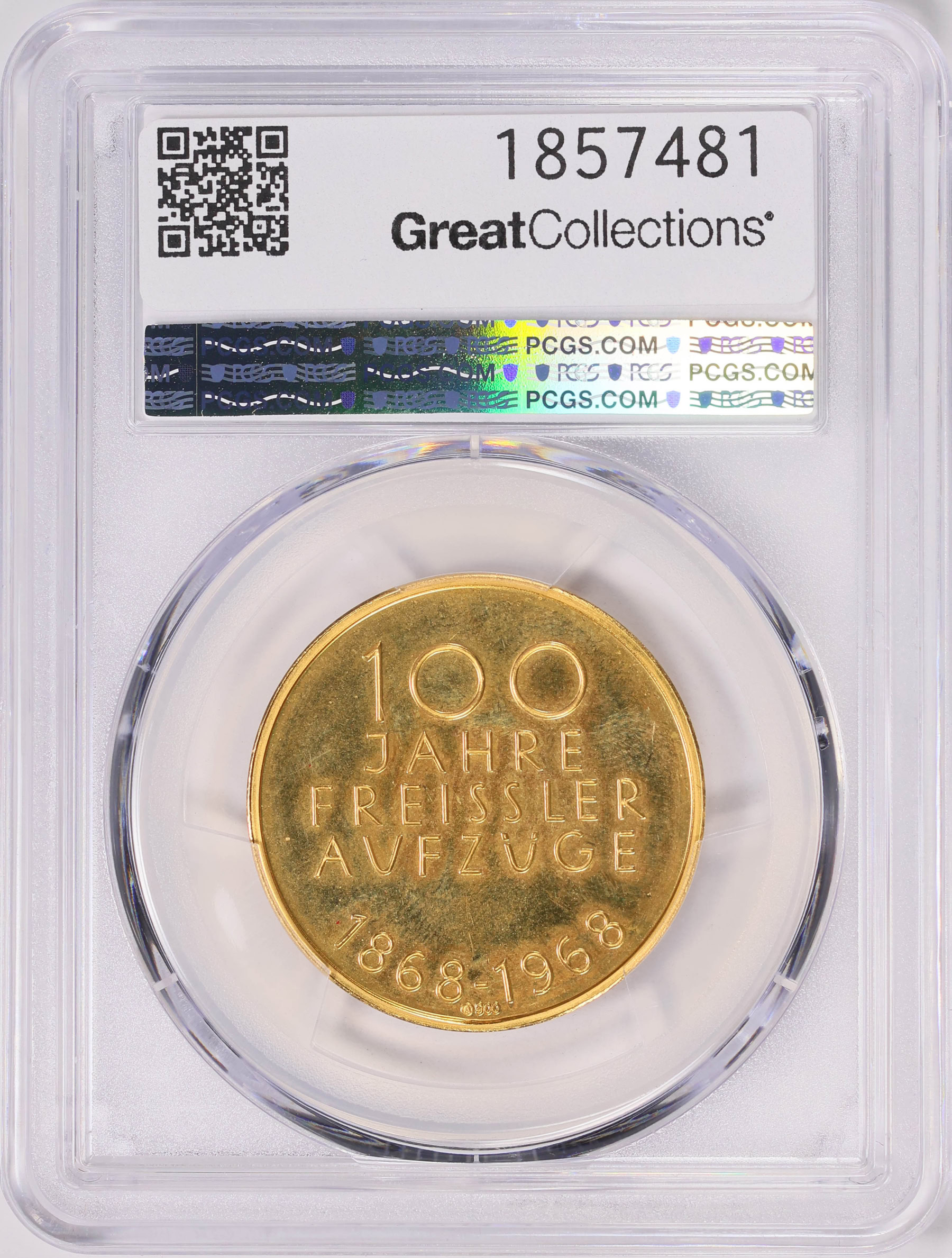 Austria 1968 Gold 31mm Freissler Elevators 100th Anniversary Medal PCGS ...
