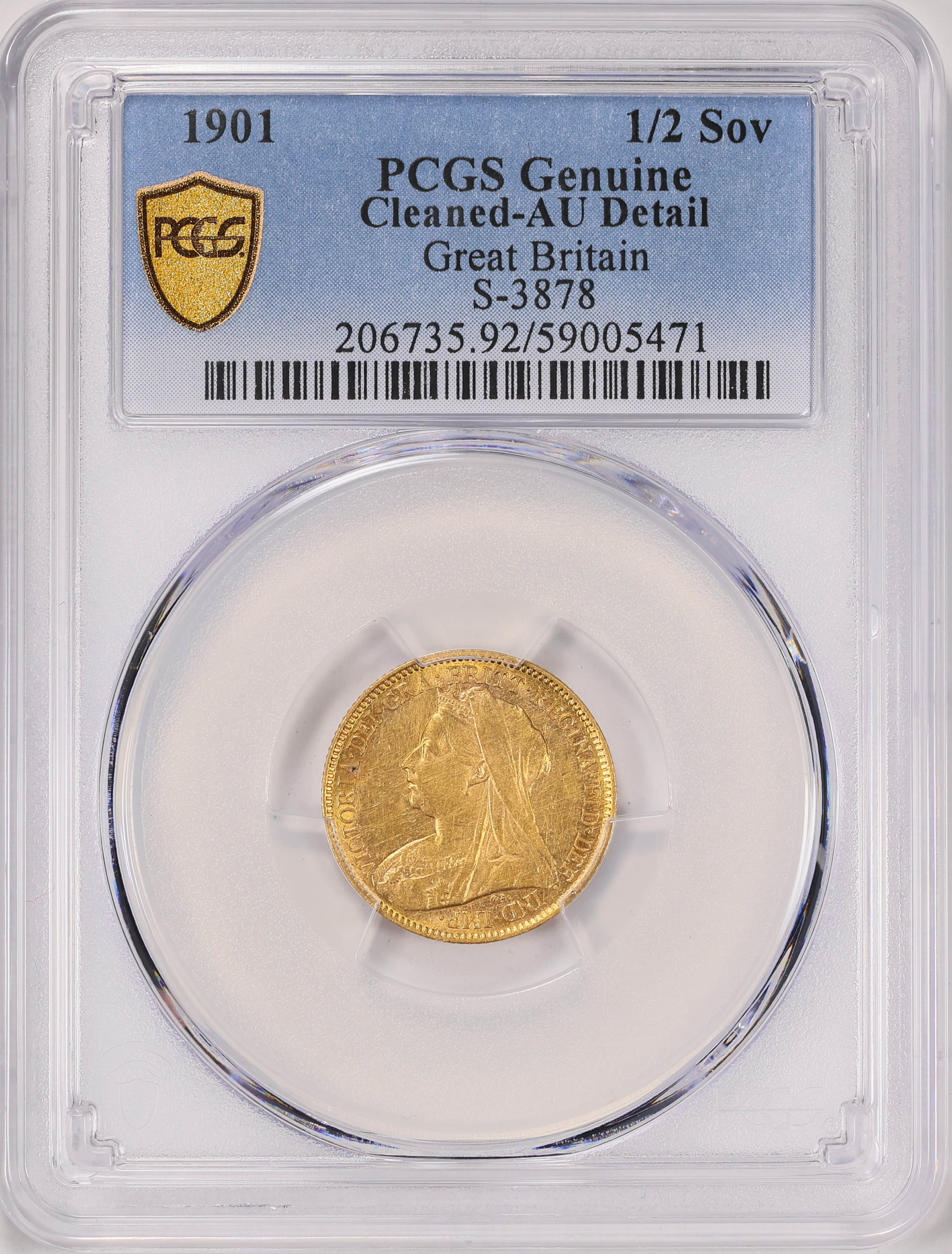 Great Britain 1901 Gold 1/2 Sovereign KM-784 PCGS Genuine AU Details ...