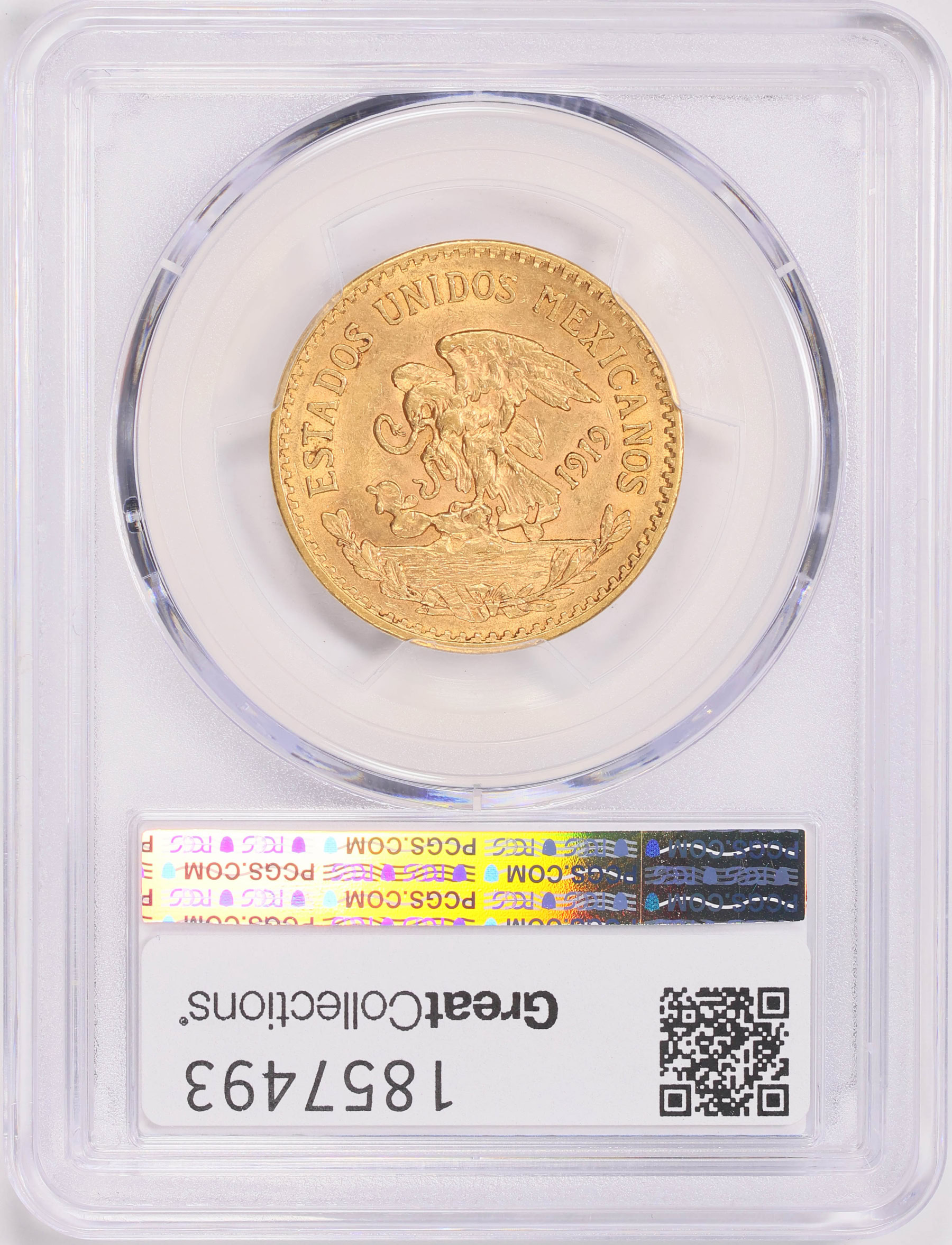 Mexico 1919 Gold 20 Pesos KM-478 PCGS AU-58 (AGW = 0.4822 oz.) (Item ...