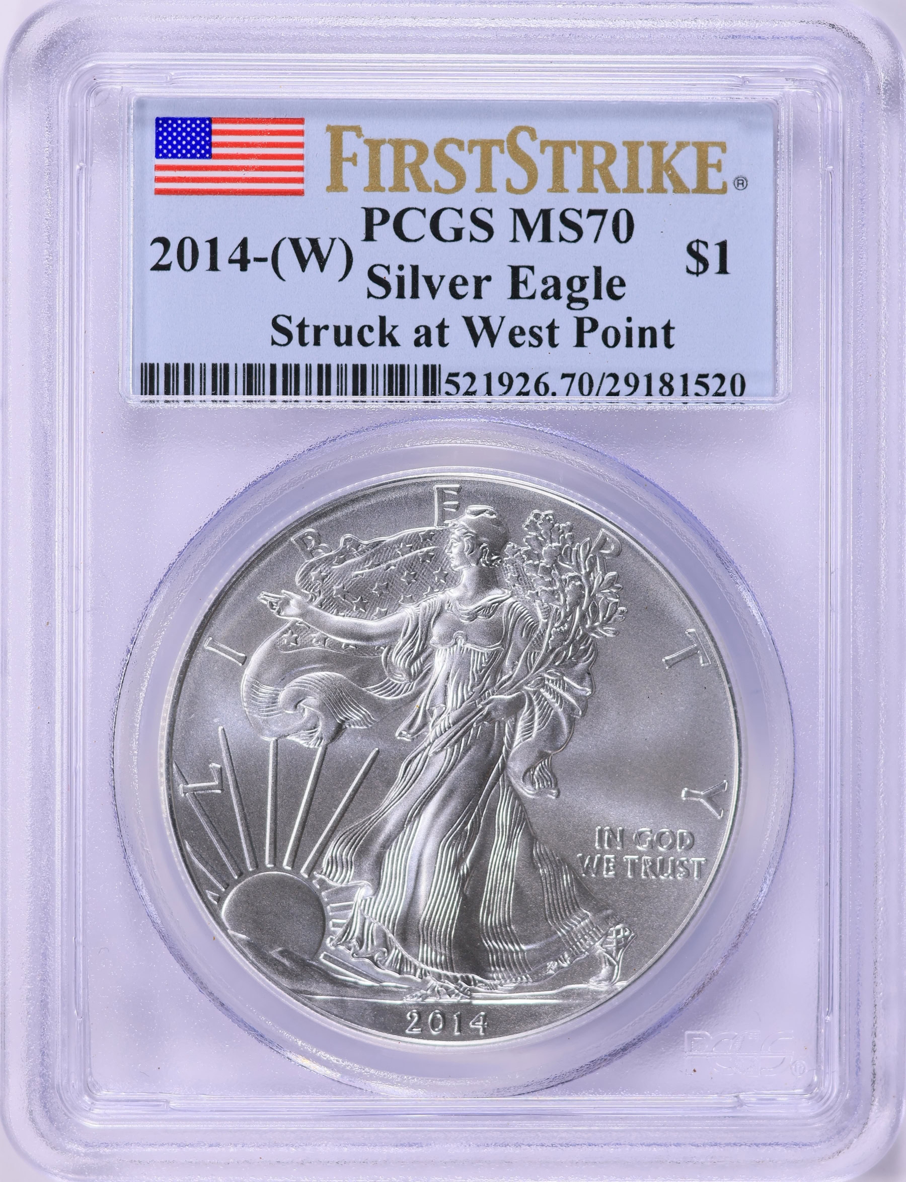 2014-(W) $1 Silver Eagle First Strike Struck at West Point PCGS MS-70 (Item 1857552 ...