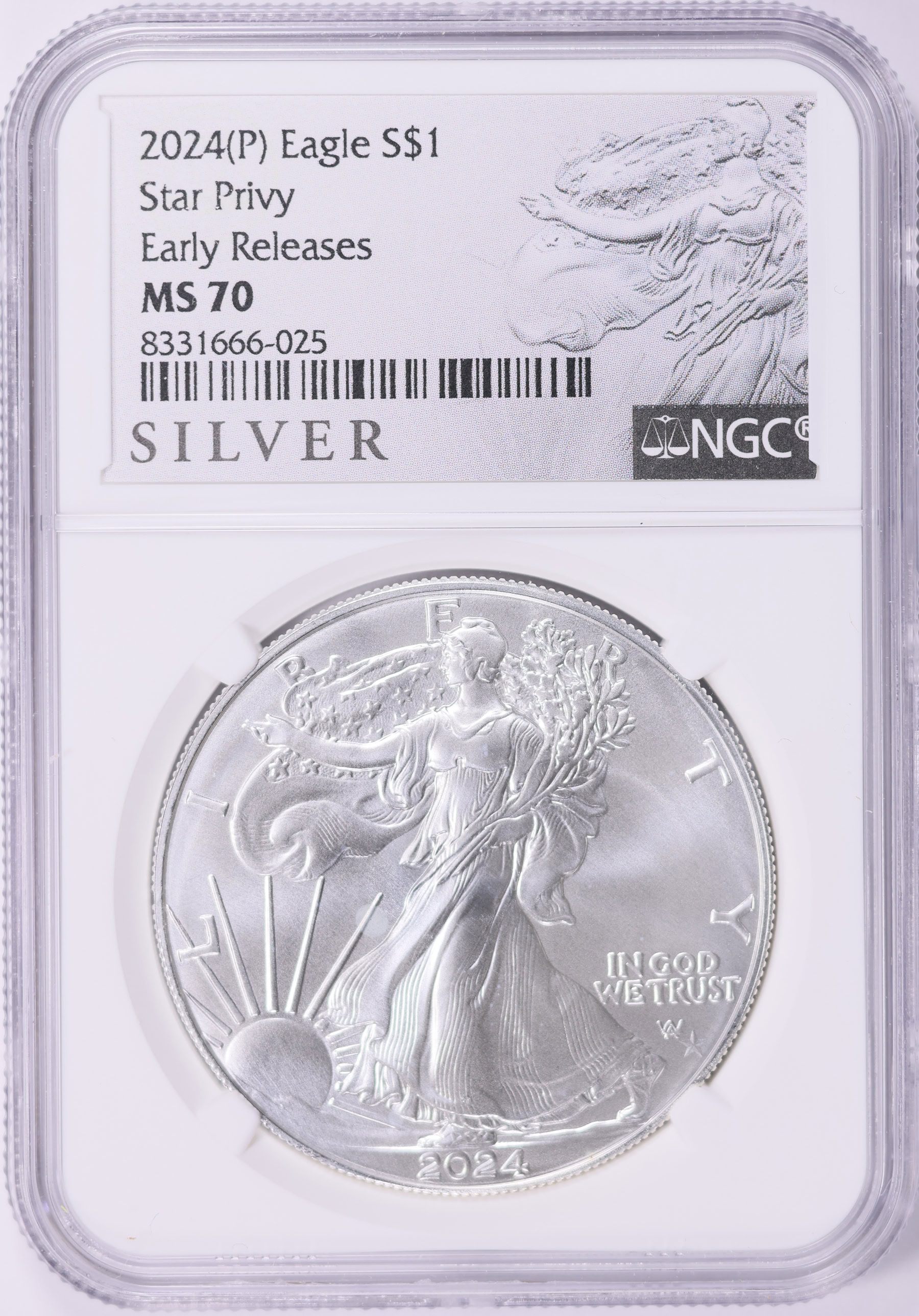 2024-(P) $1 Silver Eagle with Star Privy Early Releases NGC MS-70 | NGC Cert #8331666-025 ...