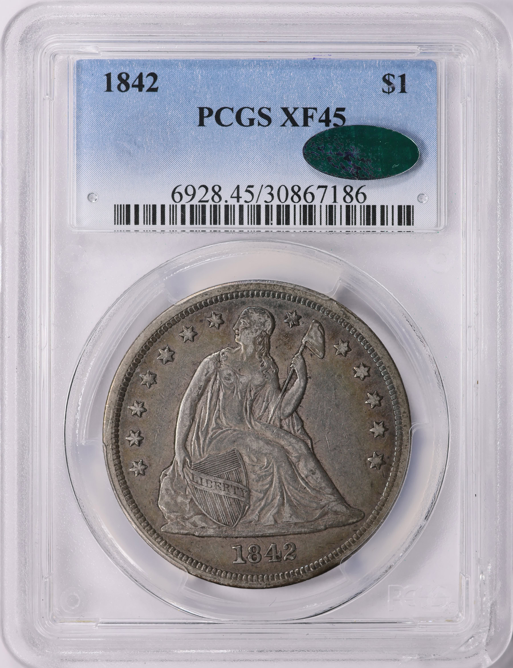 1842 Seated Liberty Silver Dollar PCGS XF-45 (CAC Green) (Toned) (Item 1857576 ...