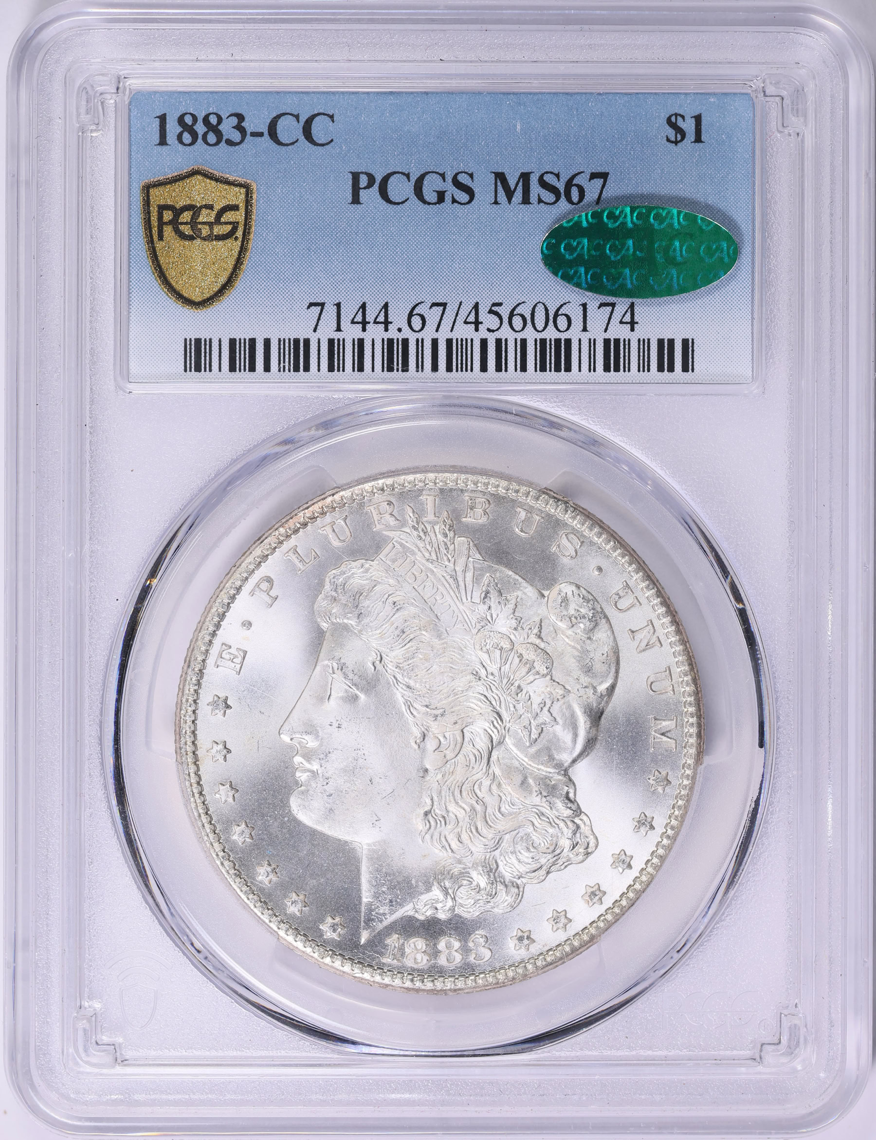 1883-CC Morgan Silver Dollar PCGS MS-67 (CAC Green) (Item 1857588) | GreatCollections Coin Auctions
