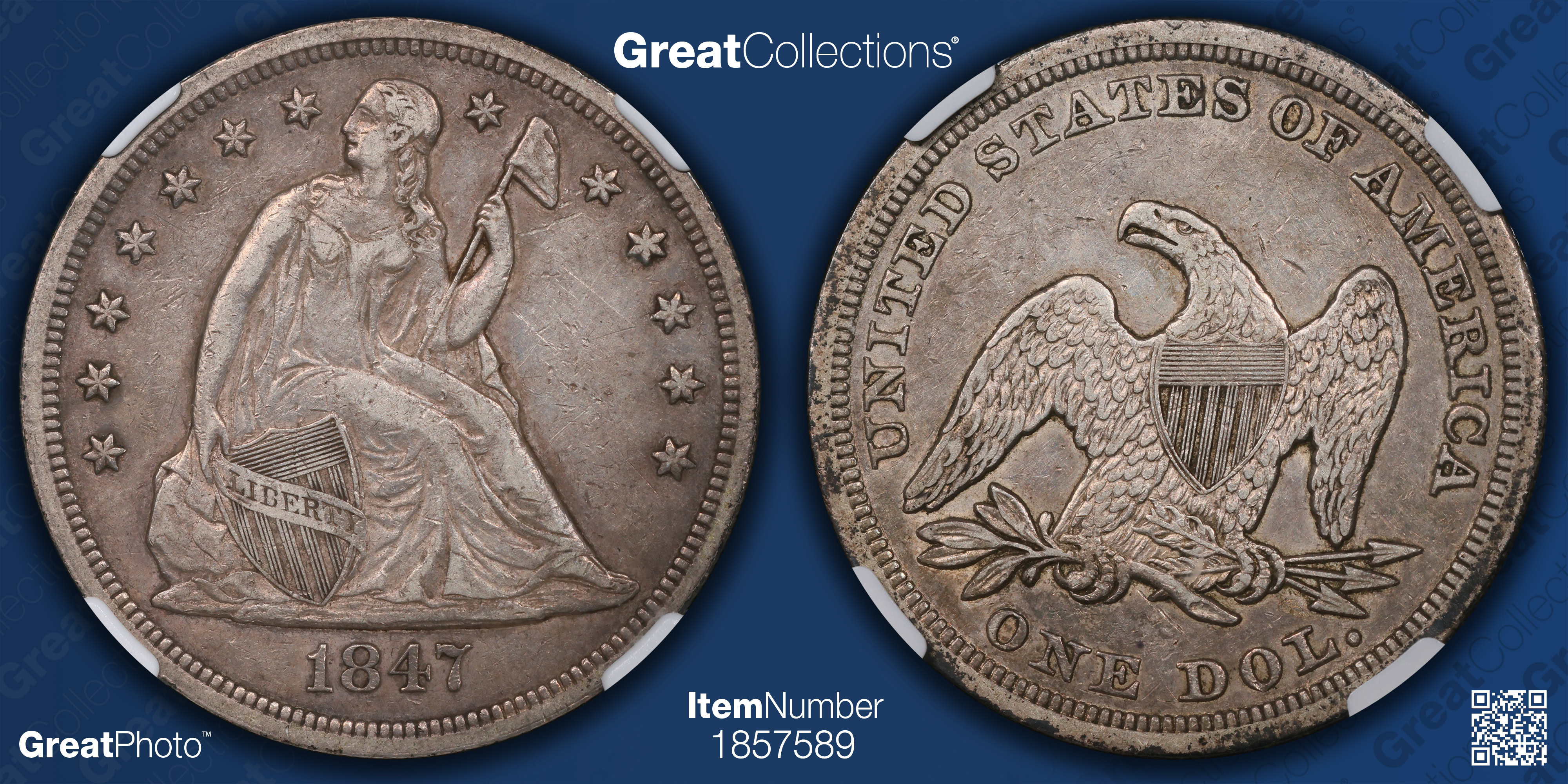 1847 Seated Liberty Silver Dollar NGC XF-40 (CAC Green) (Item 1857589 ...
