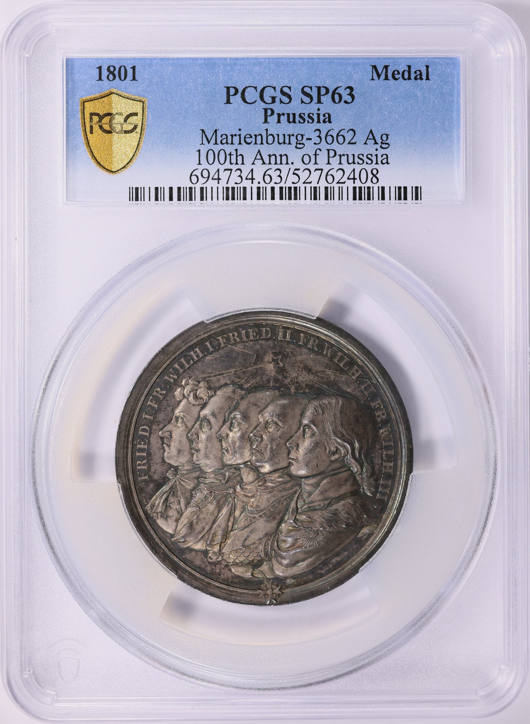 Germany - Prussia 1801 Silver 56mm Kingdom of Prussia 100th Anniversary ...