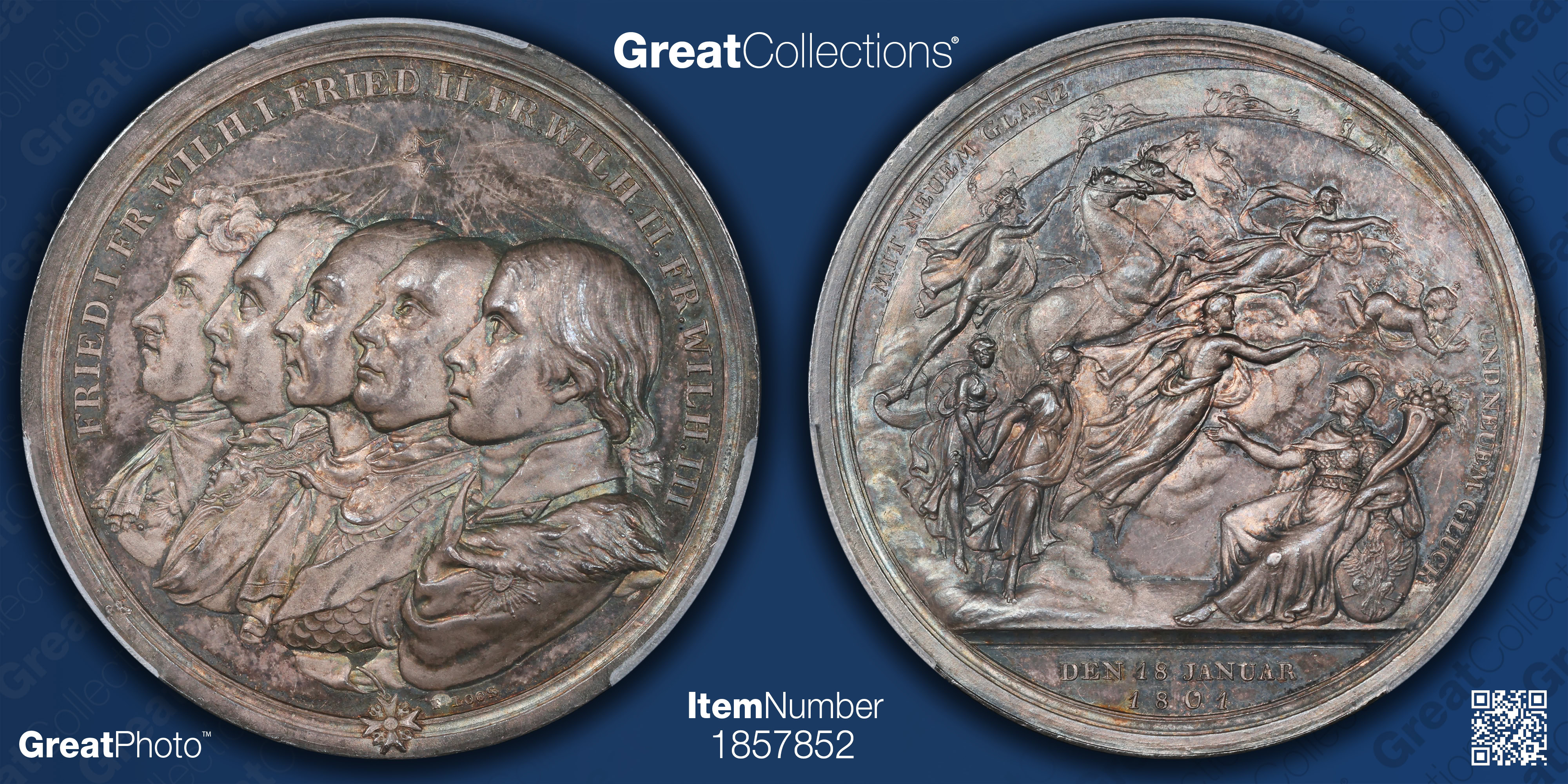 Germany - Prussia 1801 Silver 56mm Kingdom of Prussia 100th Anniversary ...
