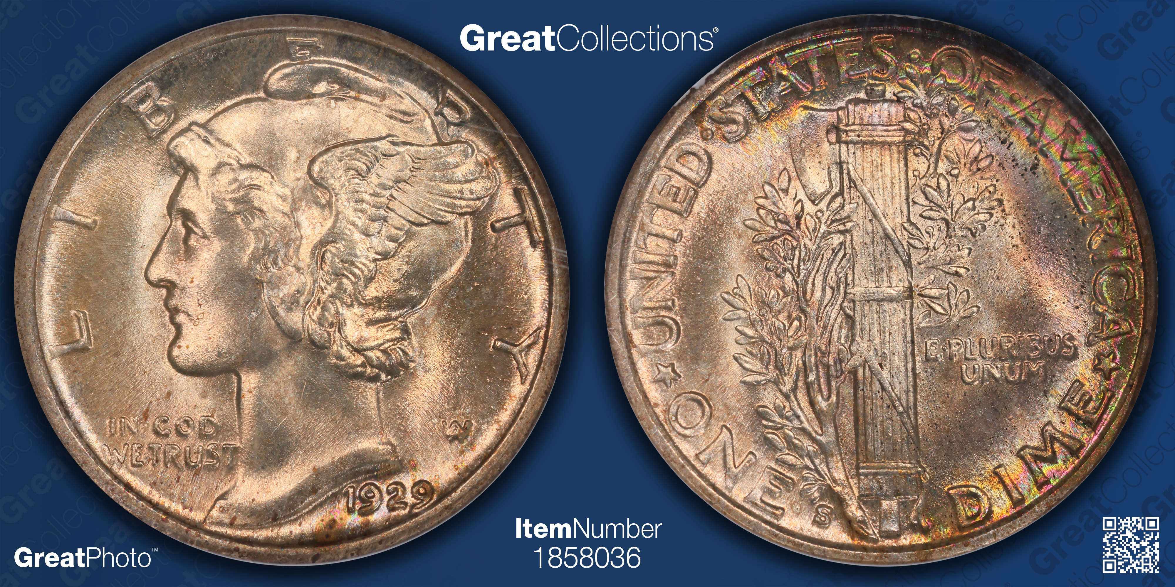 1929-S Mercury Dime NGC MS-65 (Toned) (Item 1858036) | GreatCollections ...