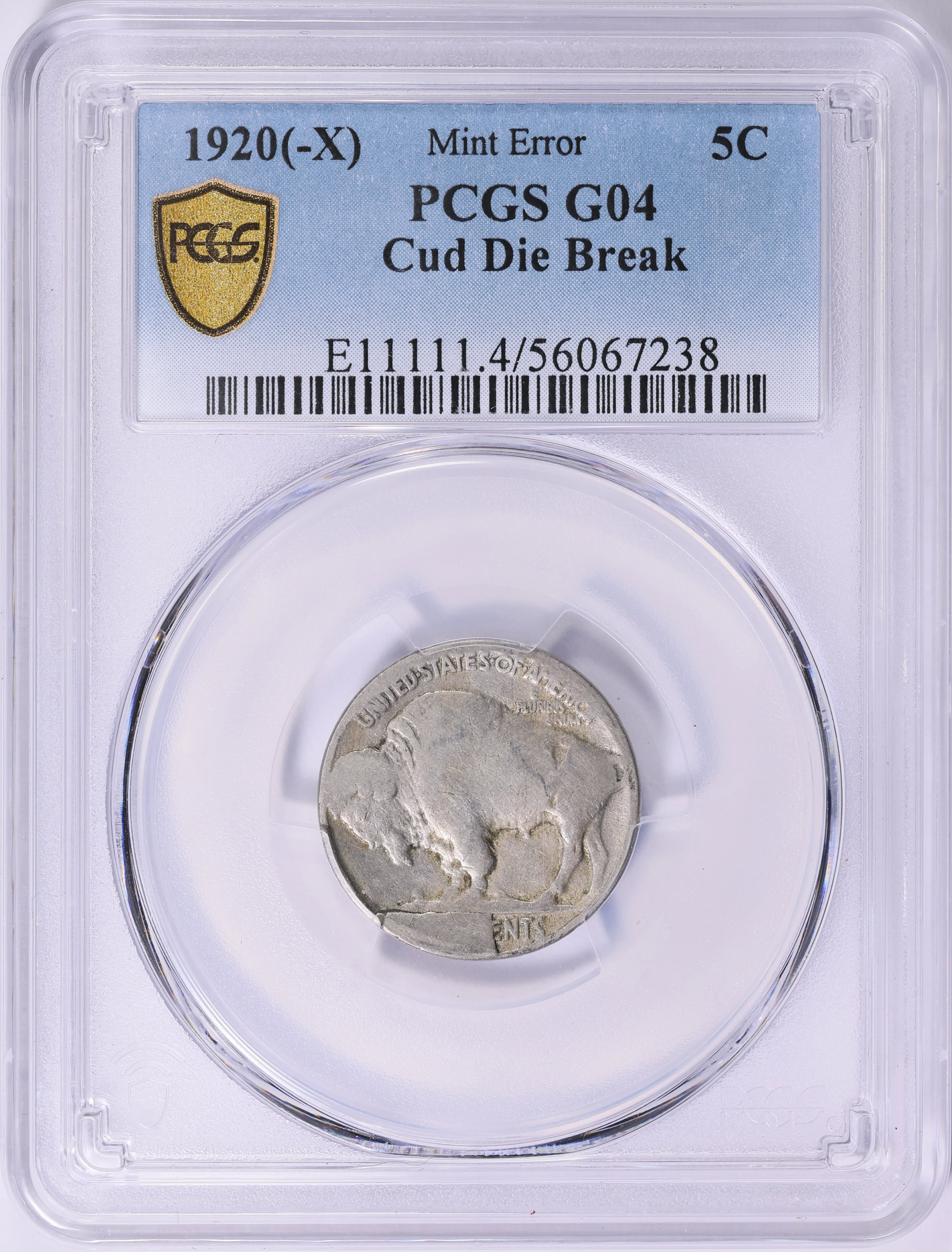 Mint Error 1920-(X) Buffalo Nickel Cud Die Break PCGS G-04 | PCGS Cert ...