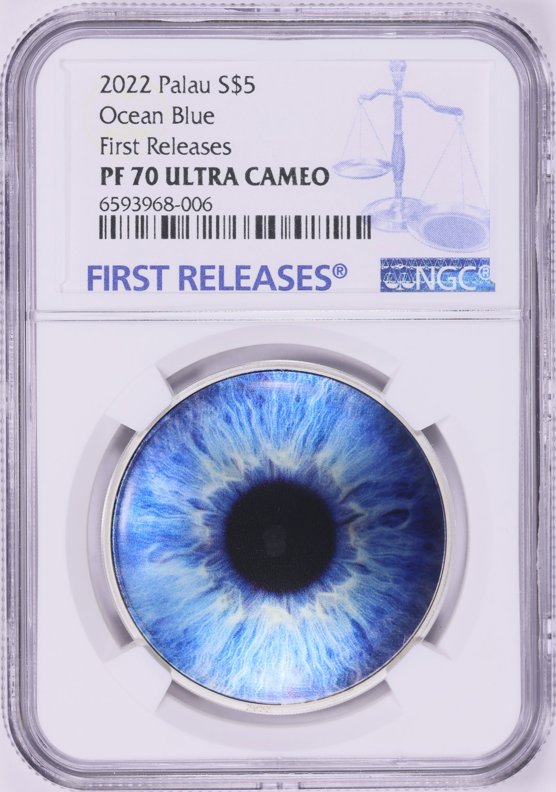 Palau 2022 Silver $5 ColorEYEzed Ocean Blue Ag KM-942 First Releases ...