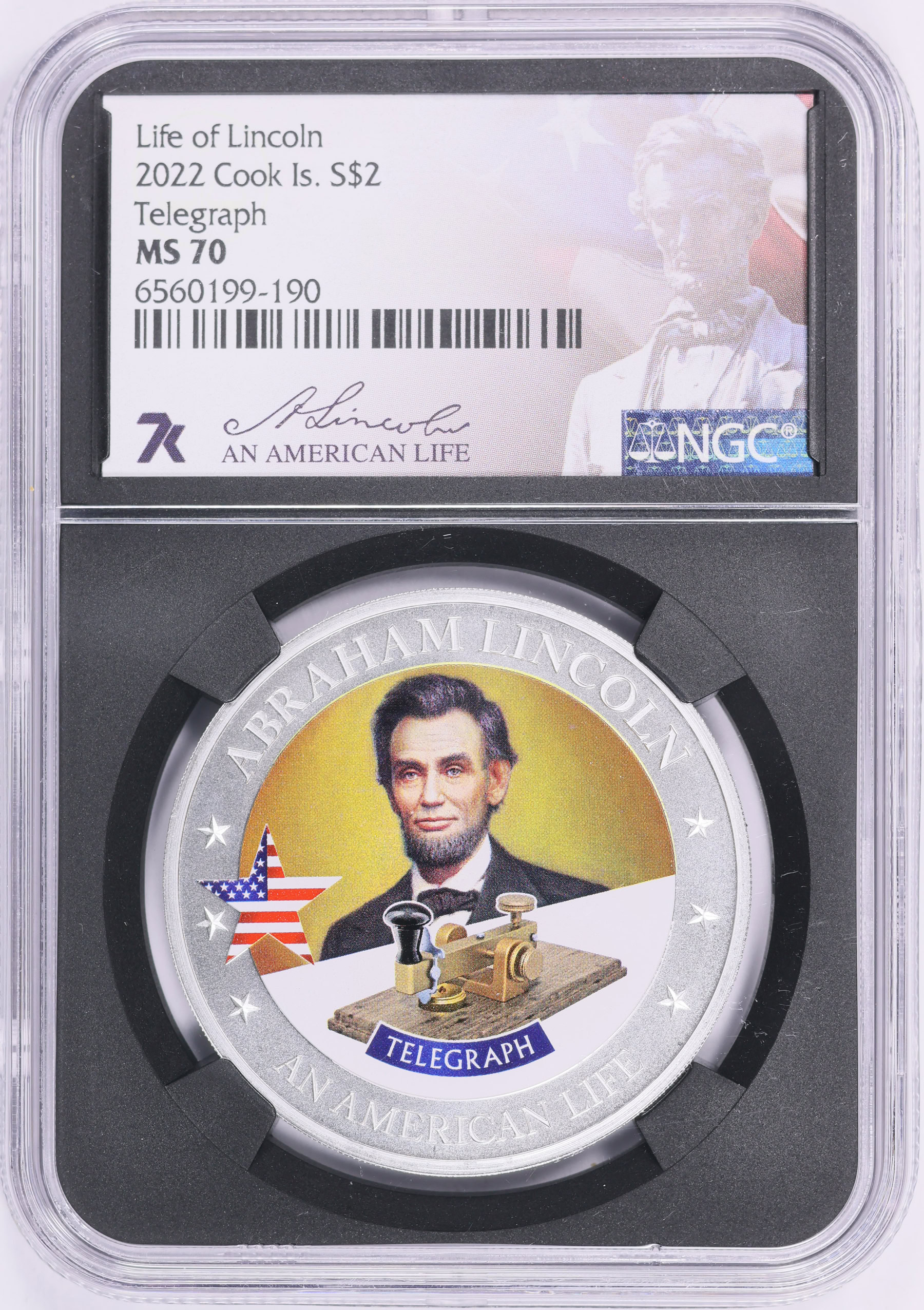 Cook Islands 2022 Silver $2 Telegraph Life of Lincoln KM-3235 NGC MS-70 ...