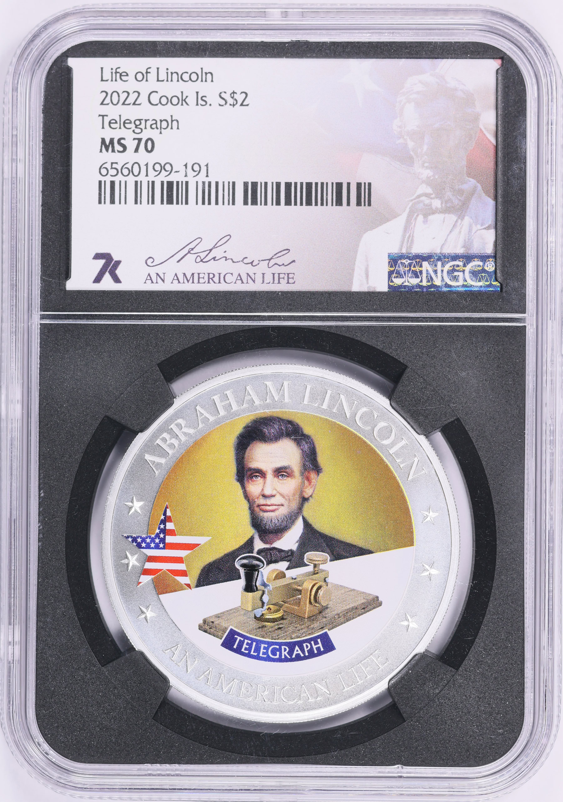 Cook Islands 2022 Silver $2 Telegraph Life of Lincoln KM-3235 NGC MS-70 ...