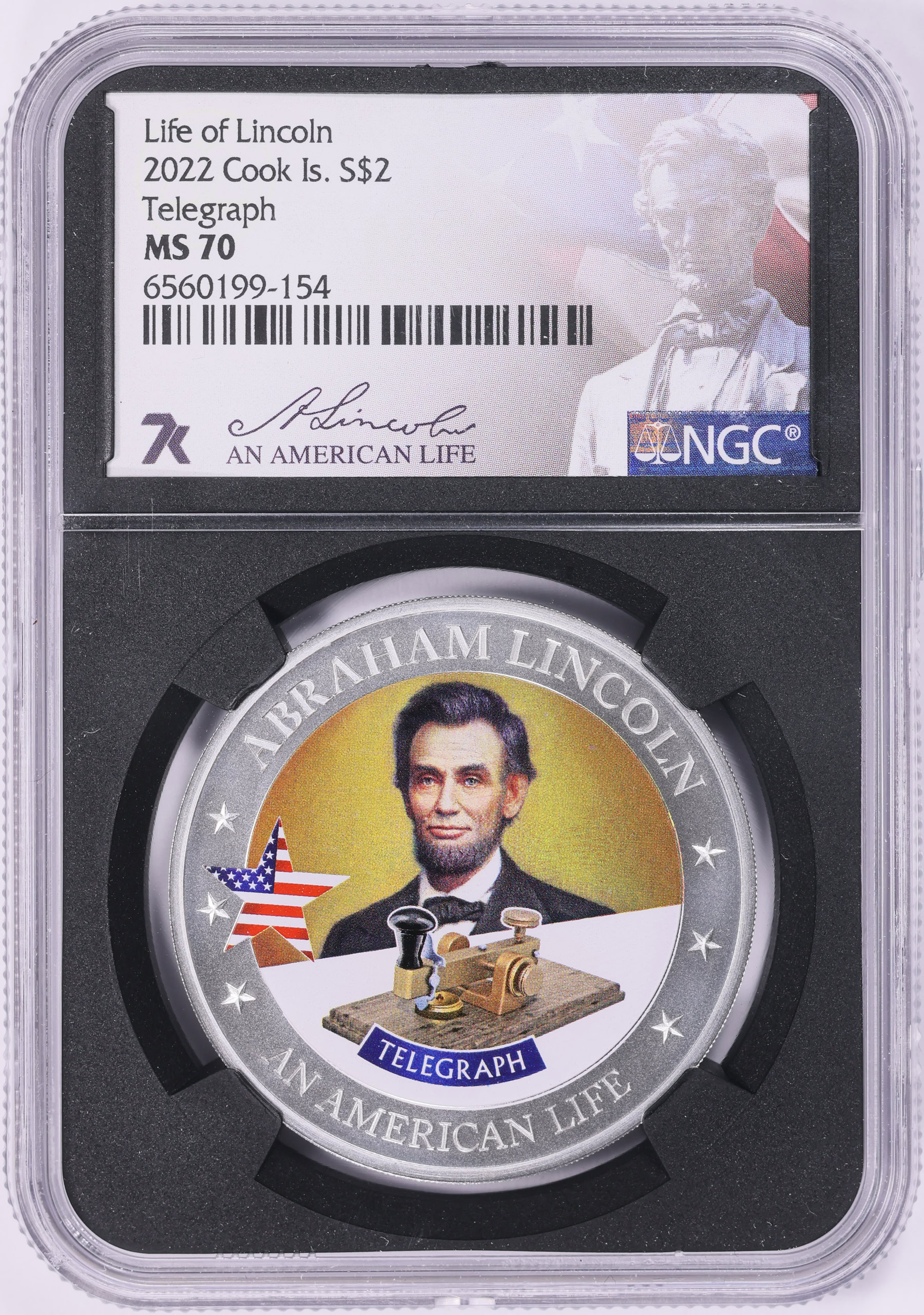 Cook Islands 2022 Silver $2 Telegraph Life of Lincoln KM-3235 NGC MS-70 ...