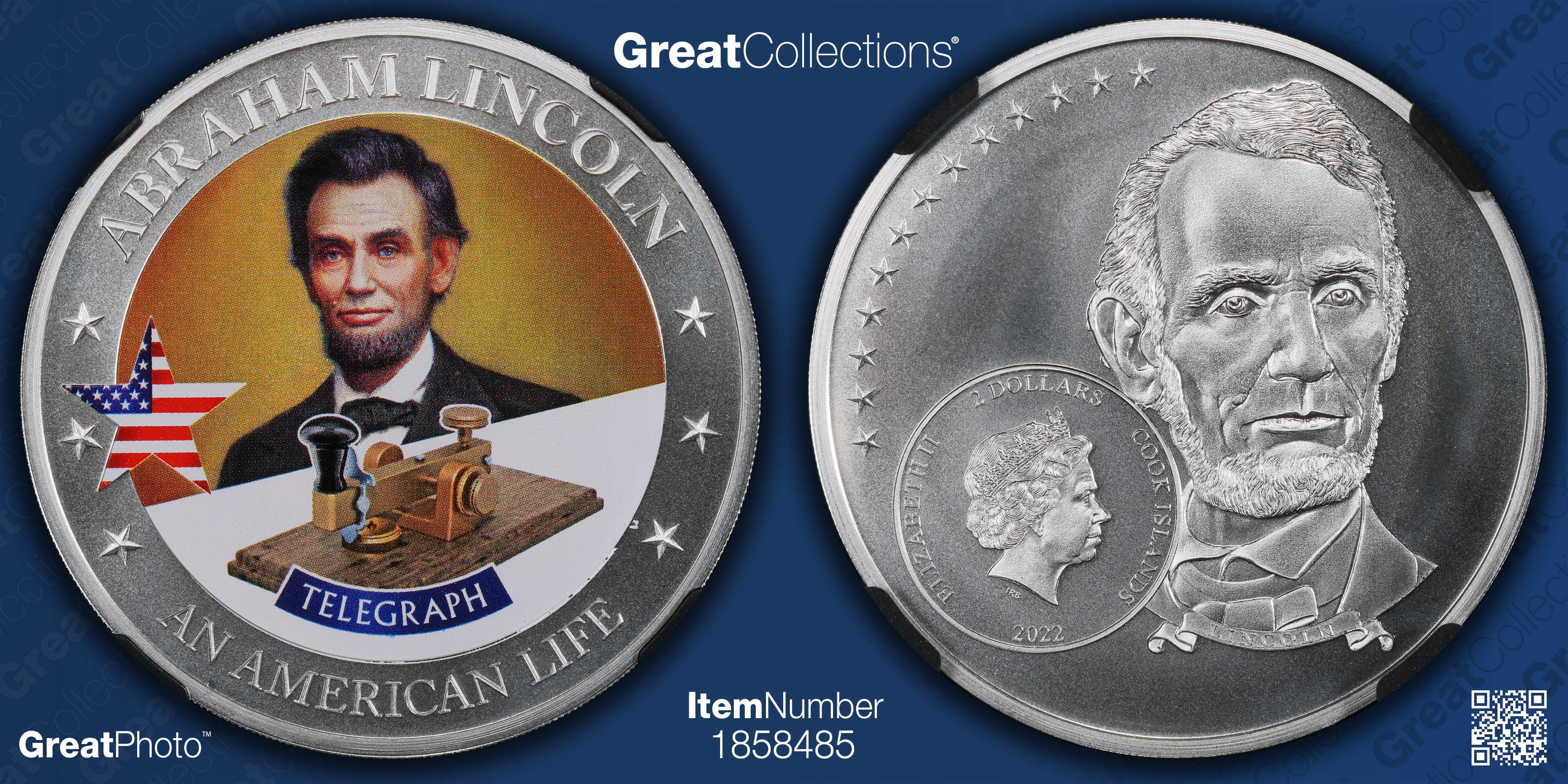 Cook Islands 2022 Silver $2 Telegraph Life of Lincoln KM-3235 NGC MS-70 ...